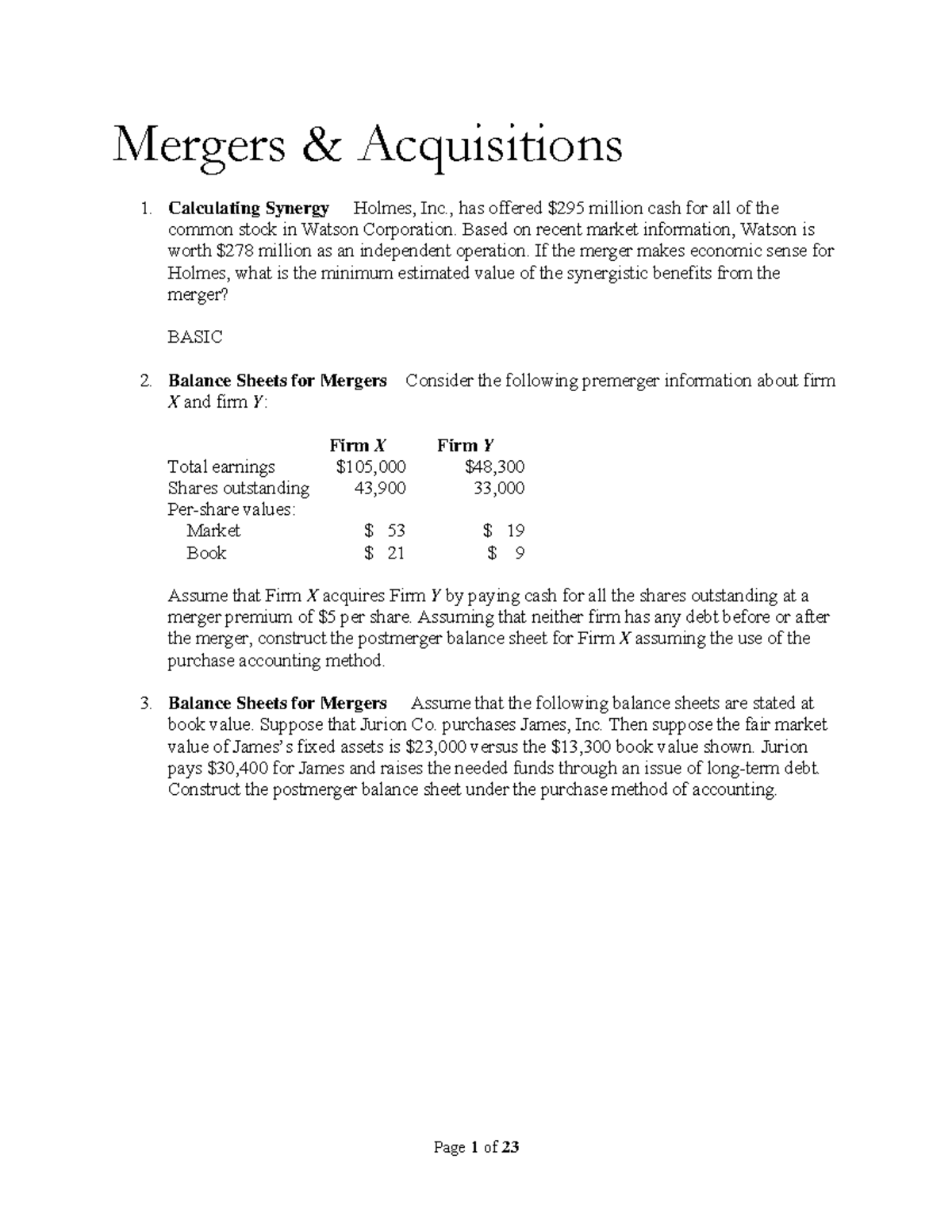 Qskbjg 844 - dsads - Mergers & Acquisitions Calculating Synergy Holmes ...