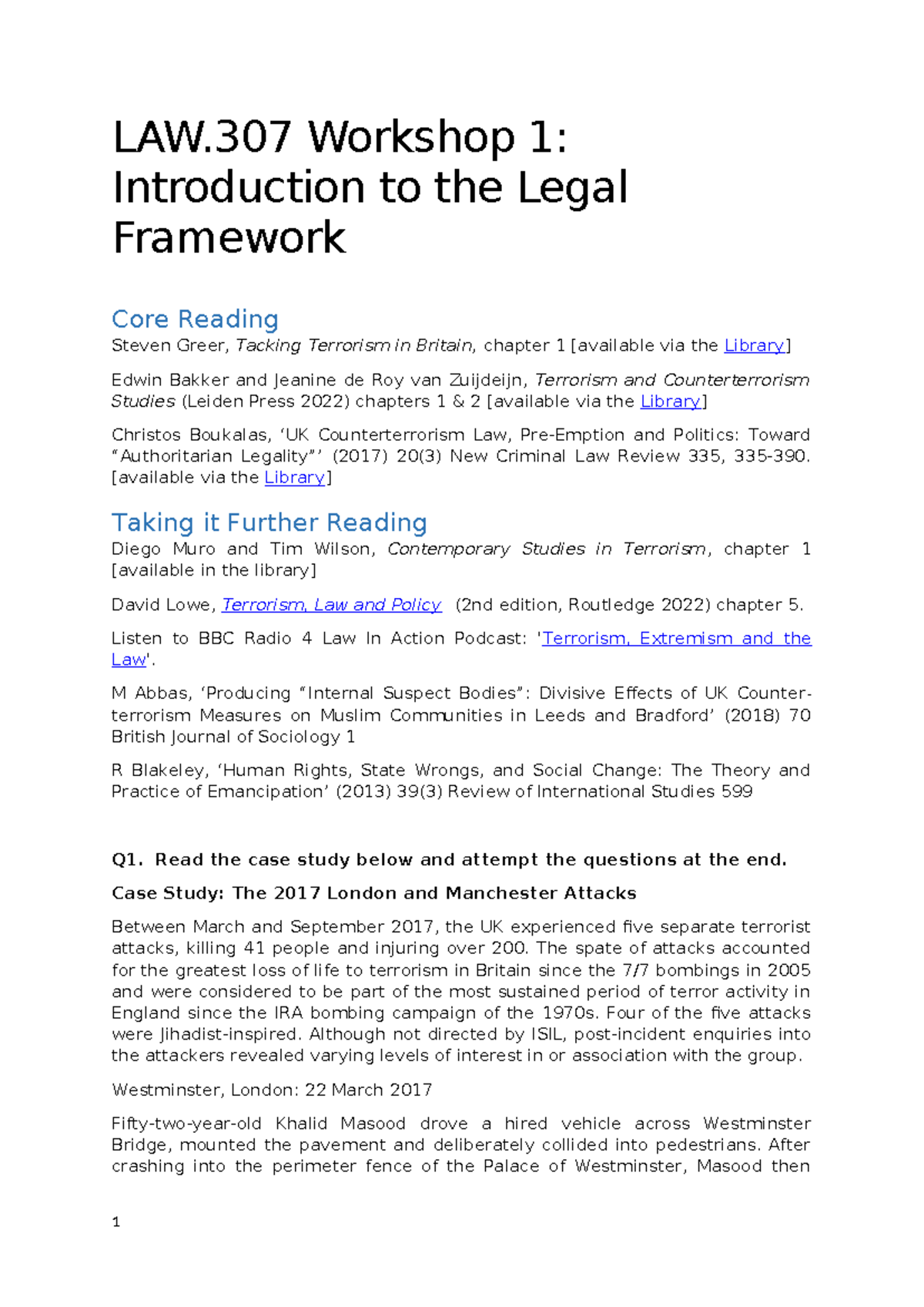 Workshop 1 - Intro to the Legal Framework - LAW Workshop 1 ...