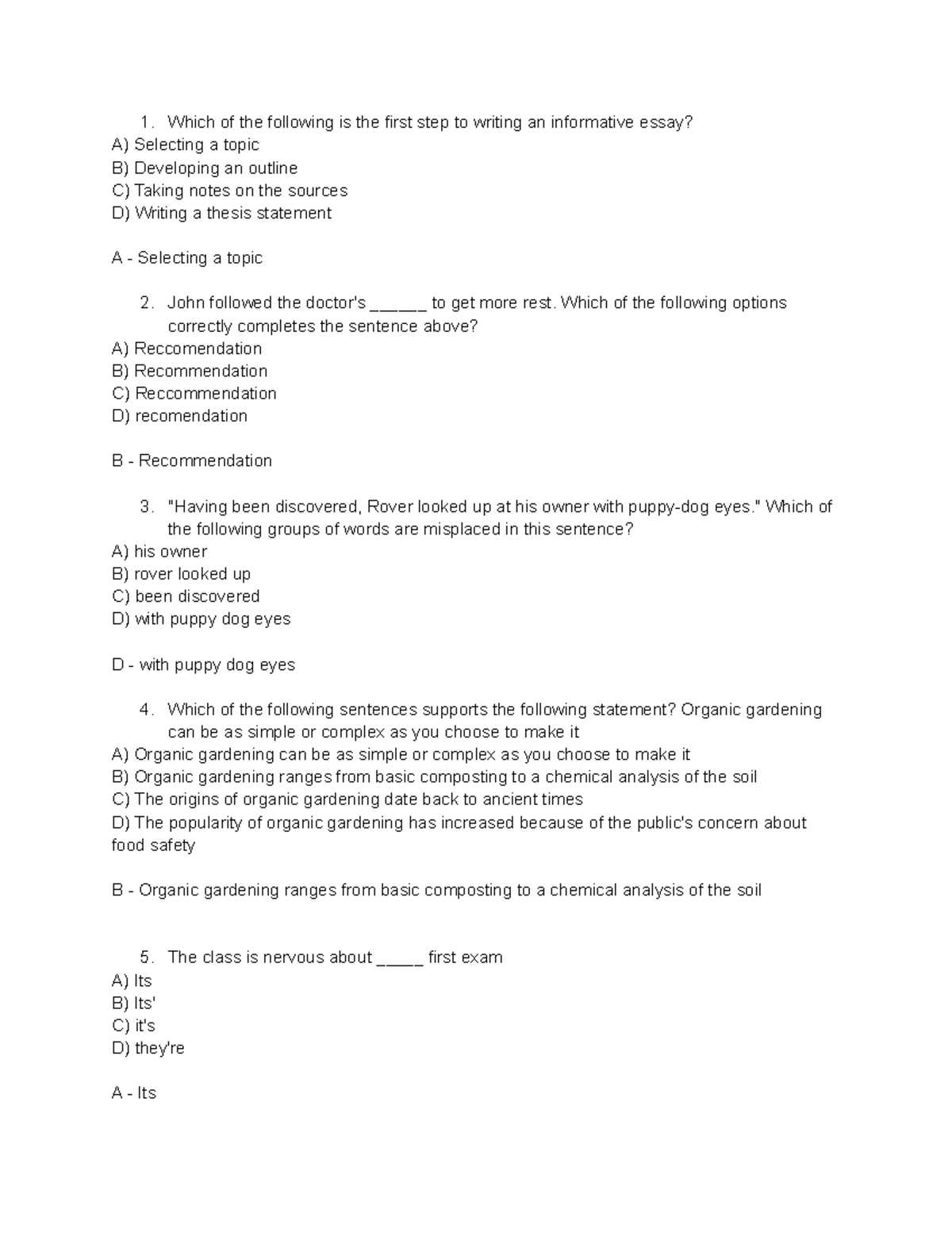 TEAS English Section Proctored - Which of the following is the first ...