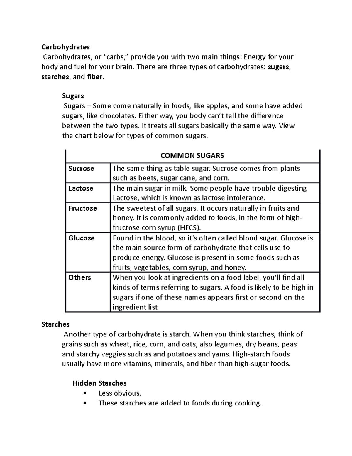 Lecture Notes Part 2 - Carbohydrates Carbohydrates, or “carbs,” provide ...