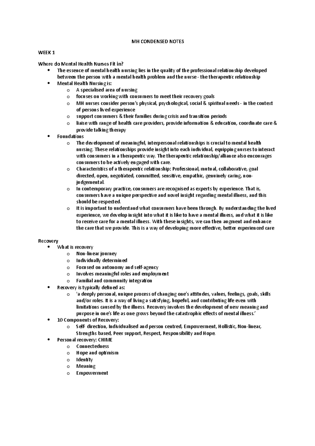 MH Condensed Notes - MH CONDENSED NOTES WEEK 1 Where do Mental Health ...
