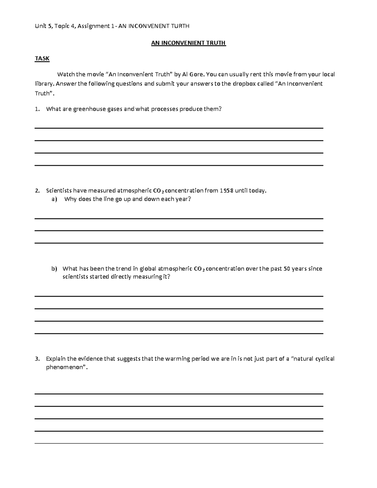 Assignment 2- AN Inconvenient Truth - AN INCONVENIENT TRUTH TASK Watch ...