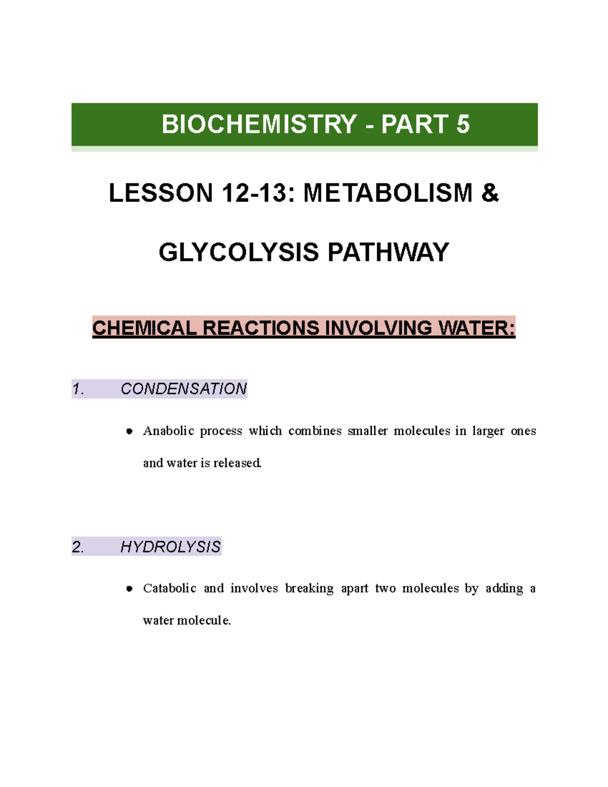 Biochemistry - PART 5 - BIOCHEMISTRY - PART 5 LESSON 12-13: METABOLISM ...