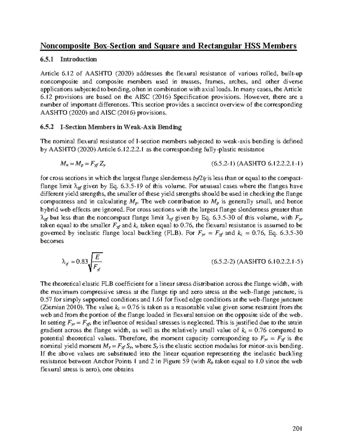 Noncomposite Box-Section and Square and Rectangular HSS Members ...
