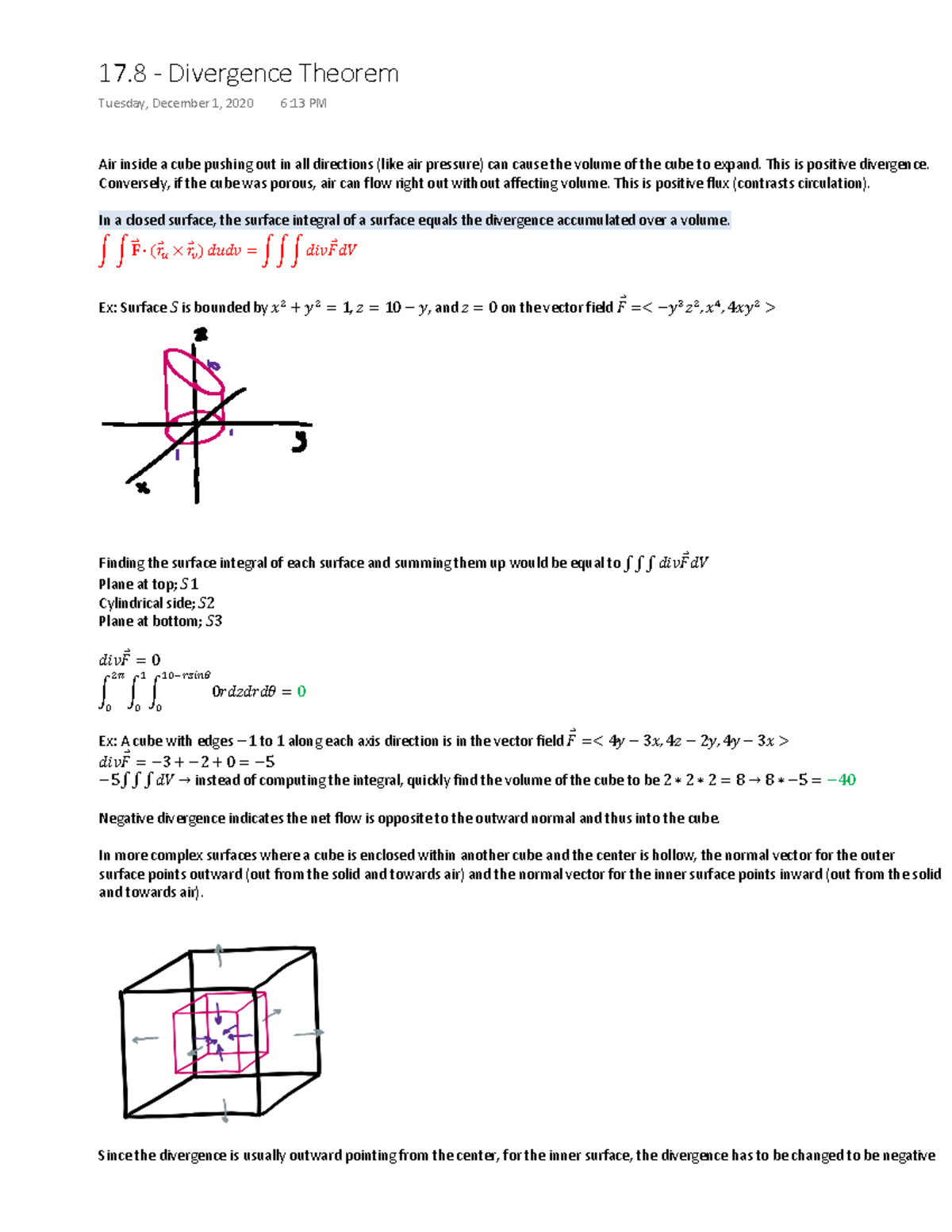 17.8 - Divergence Theorem - This is positive divergence. Conversely, if ...