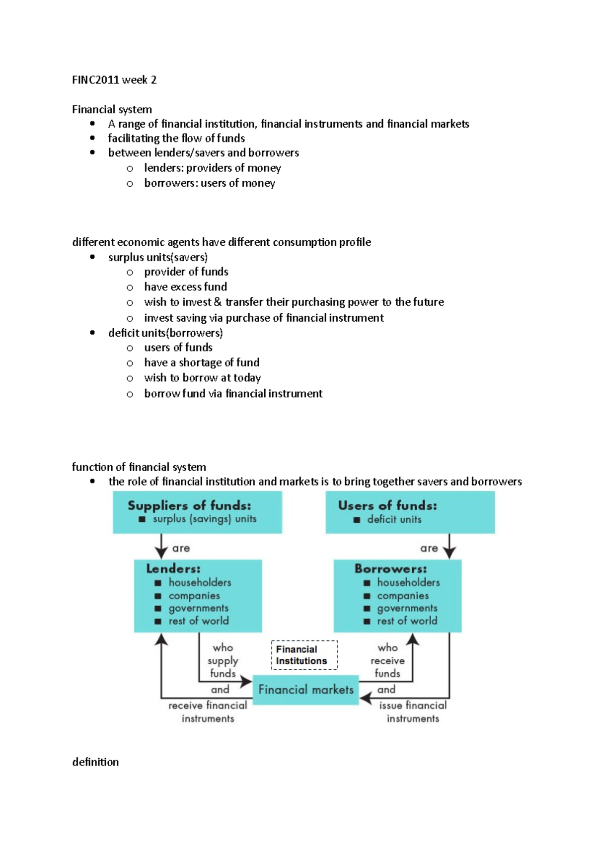 FINC2011 week 2 - Week2 - FINC2011 week 2 Financial system A range of ...