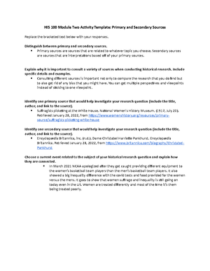 His 100 module 1 - topic selection - HIS 100 Module One Activity ...