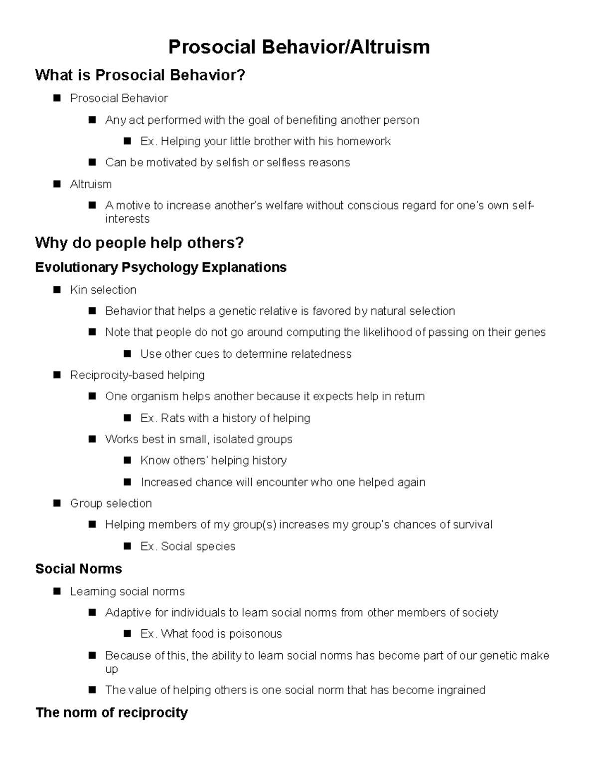 PSY 220 Final notes - Prosocial Behavior/Altruism What is Prosocial ...