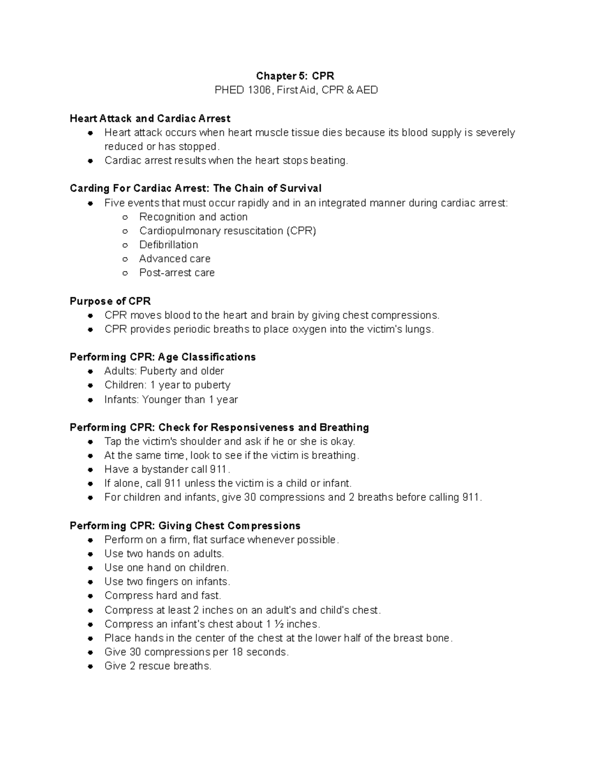 Chapter 5 CPR - Lecture notes from an in class power point for First ...