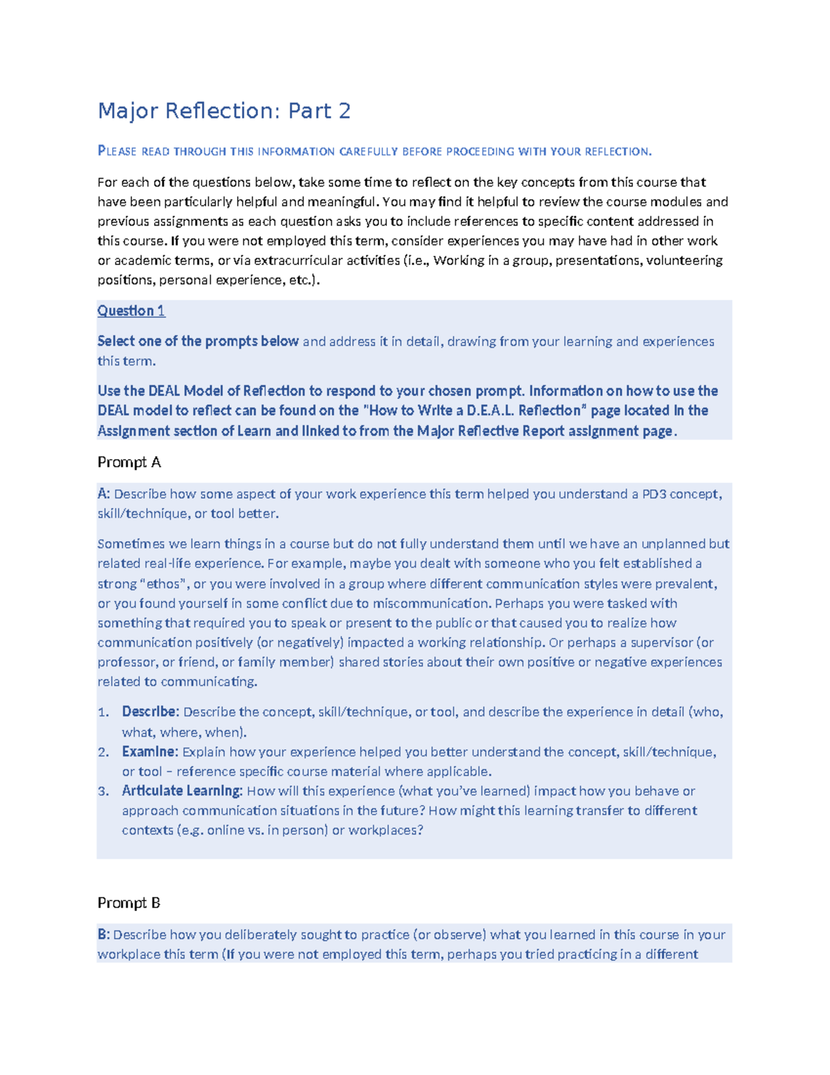 PD3Major Reflective Report Part2 - Major Reflection: Part 2 PLEASE READ THROUGH THIS INFORMATION ...