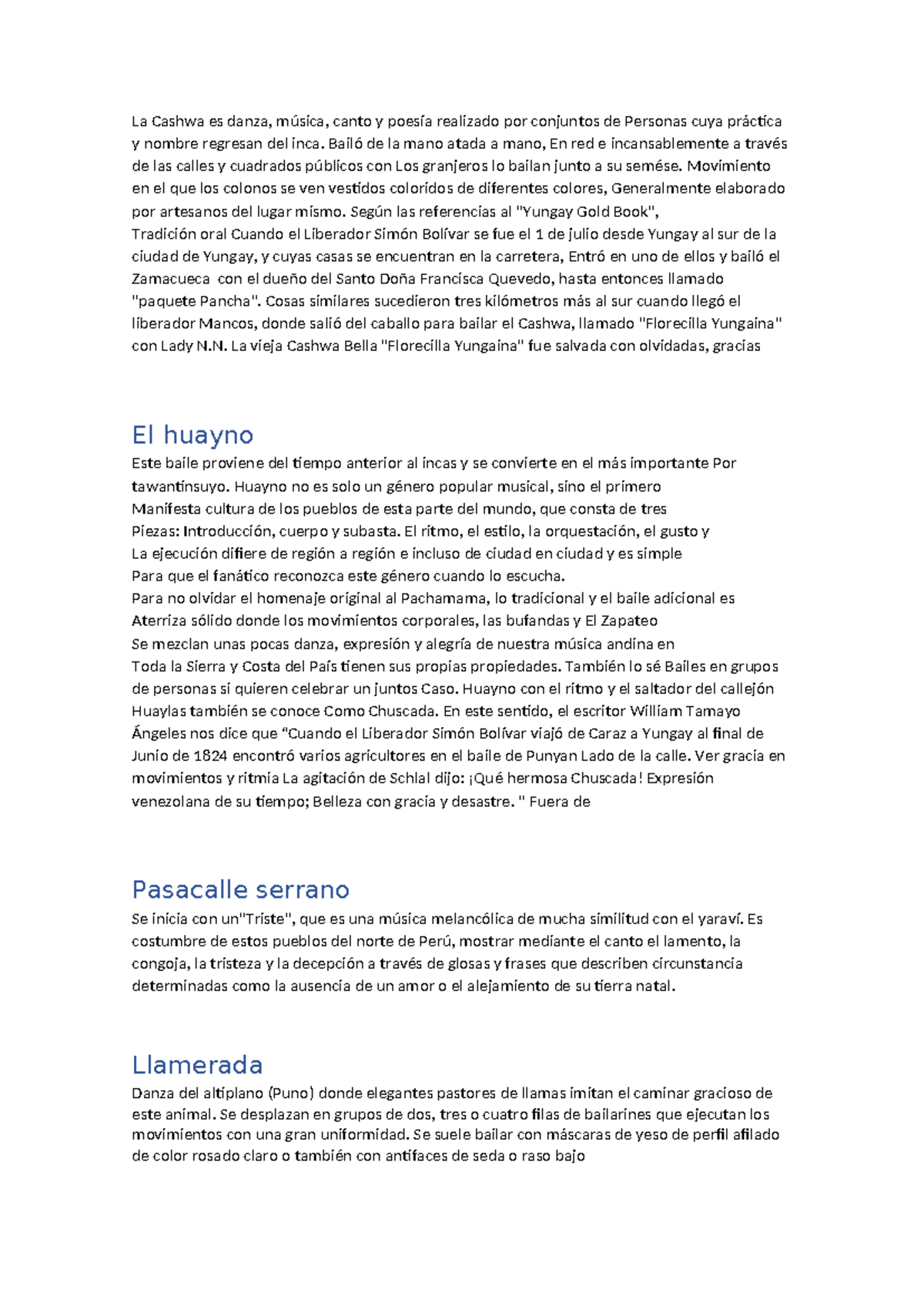 La Cashwa es danza - ..... - La Cashwa es danza, música, canto y poesía ...