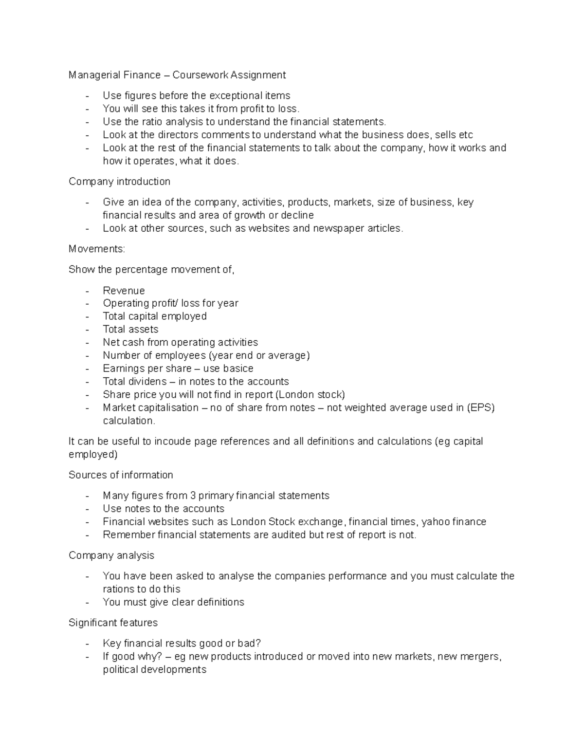 Coursework notes - Managerial Finance – Coursework Assignment Use ...