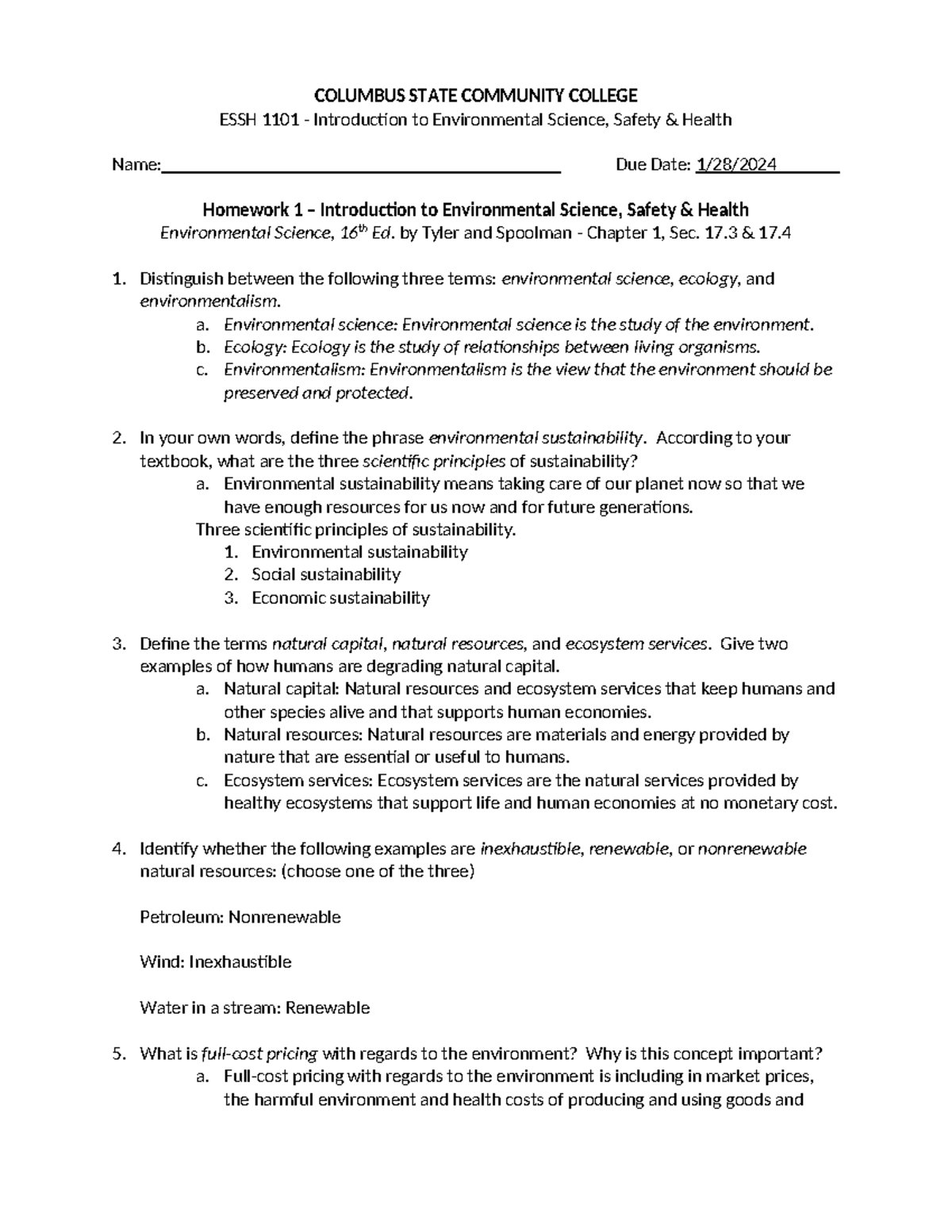 ESSH 1101 Homework Unit 01 Environmental Science 16th Edition ...