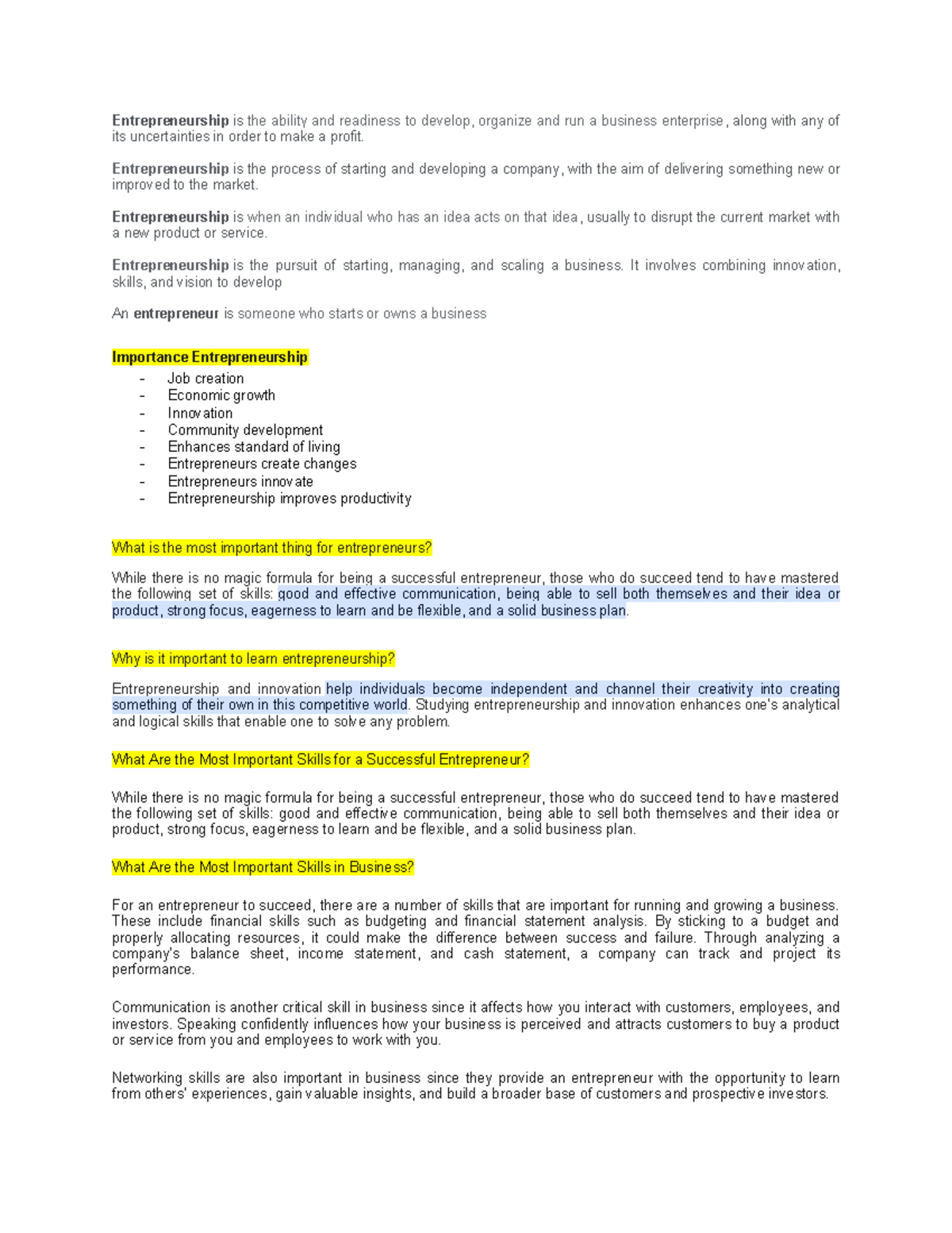 Entrep-Prelims - Reviewer for Entrepreneurship - Entrepreneurship is ...