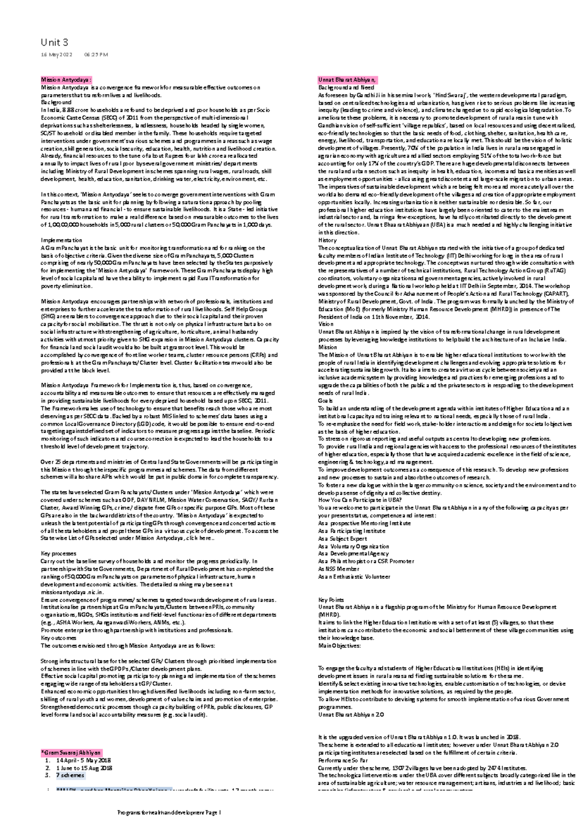 Unit 3 PHD END SEM - Public health - Mission Antyodaya: Mission ...
