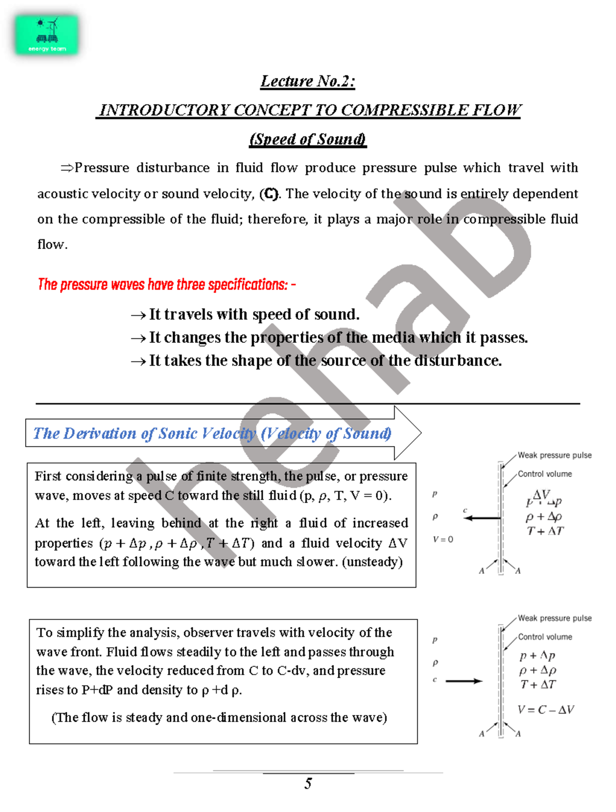 Lecture.no 2 Gas Dynamics - ديناميكا الغازات - Studocu