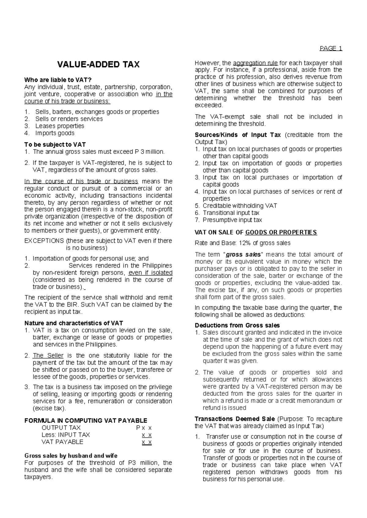 VAT & OPT - VALUE-ADDED TAX Who are liable to VAT? Any individual ...