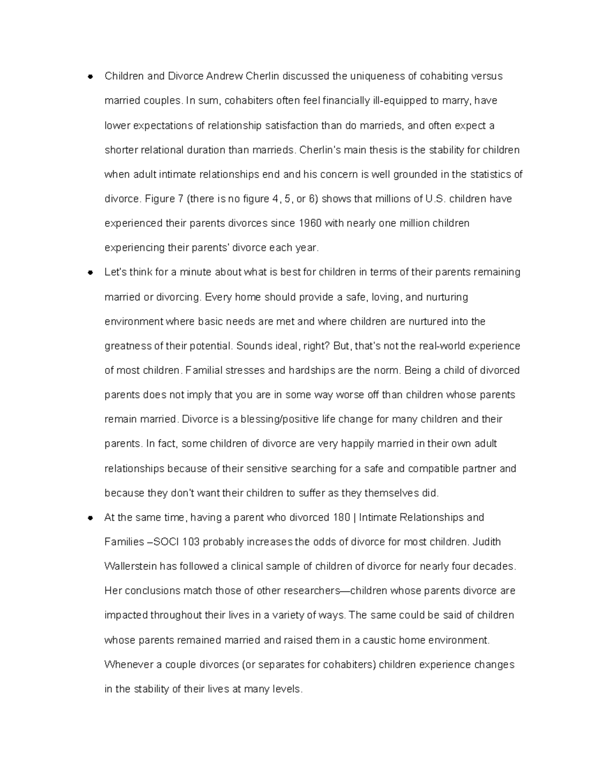 Soci 2301 (12) - N/A - Children and Divorce Andrew Cherlin discussed ...