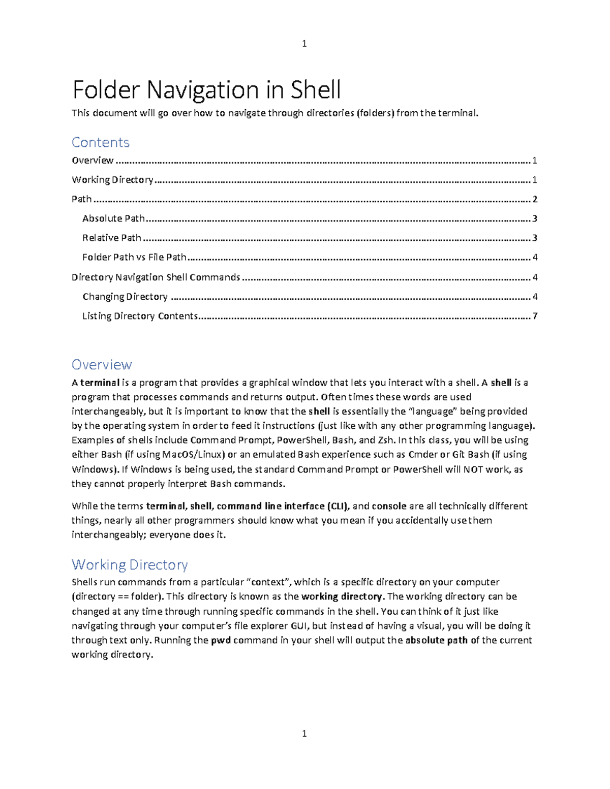 Folder Navigation in Shell - Contents Overview - Studocu