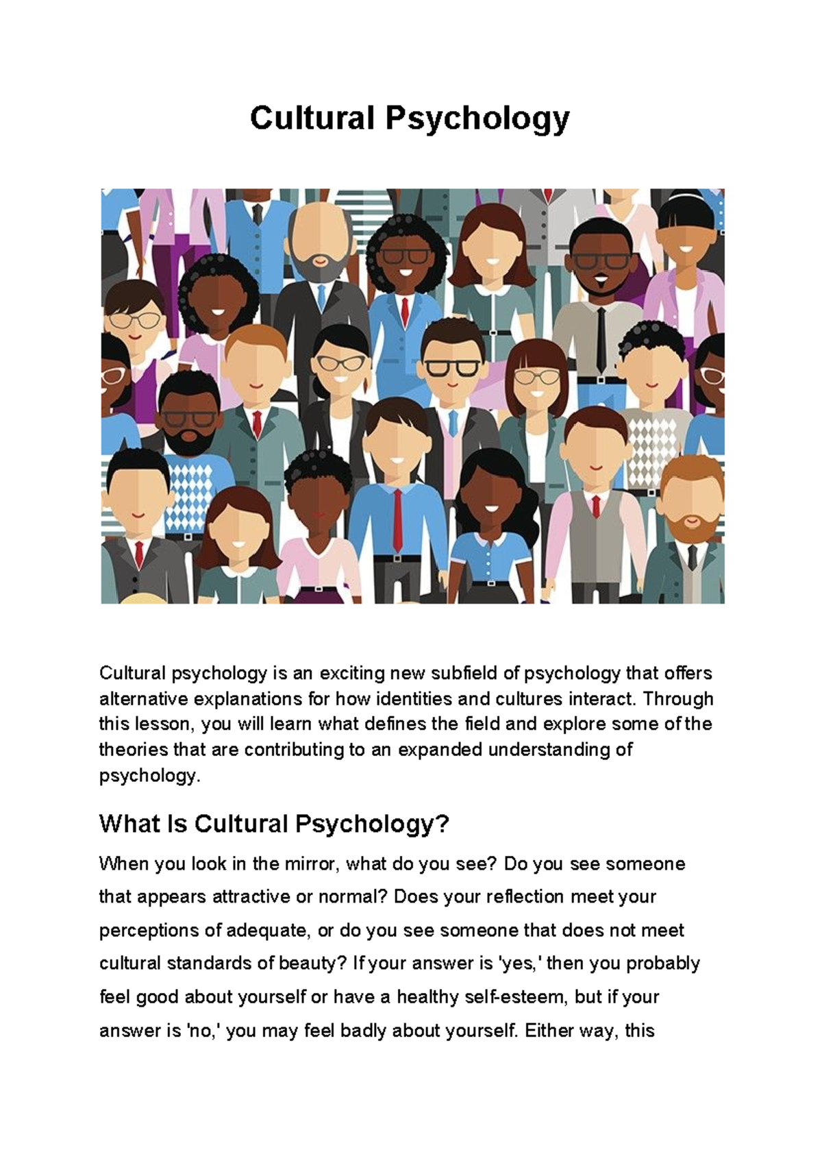 Cross Cultural Phychology - Cultural Psychology Cultural psychology is ...
