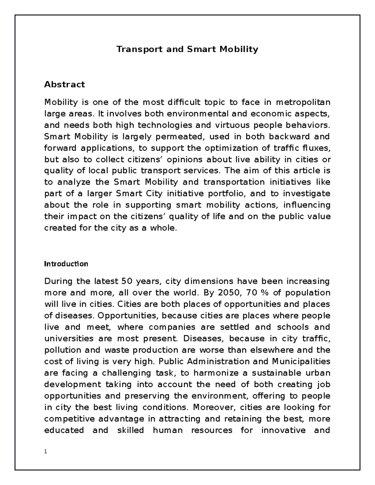 Transport and Smart Mobility - Transport and Smart Mobility Abstract ...