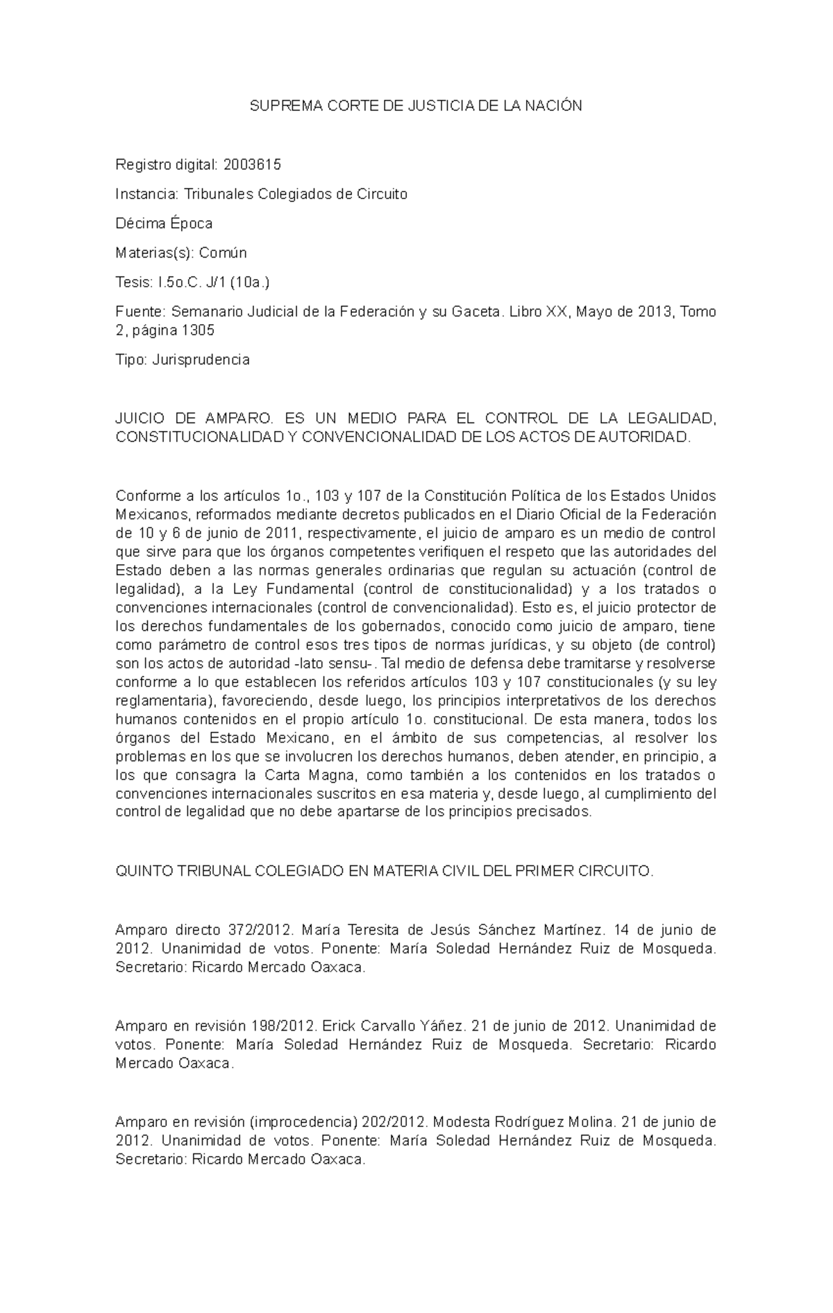 J. Amparo COMO Control DE Legalidad, Constitucionalidad Y ...