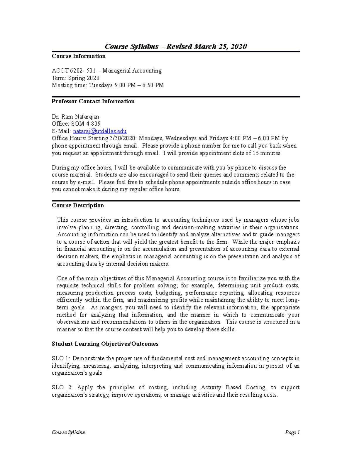 ACCT 6202 - 501 - 20S - Syllabus - Revised - Course Syllabus – Revised ...