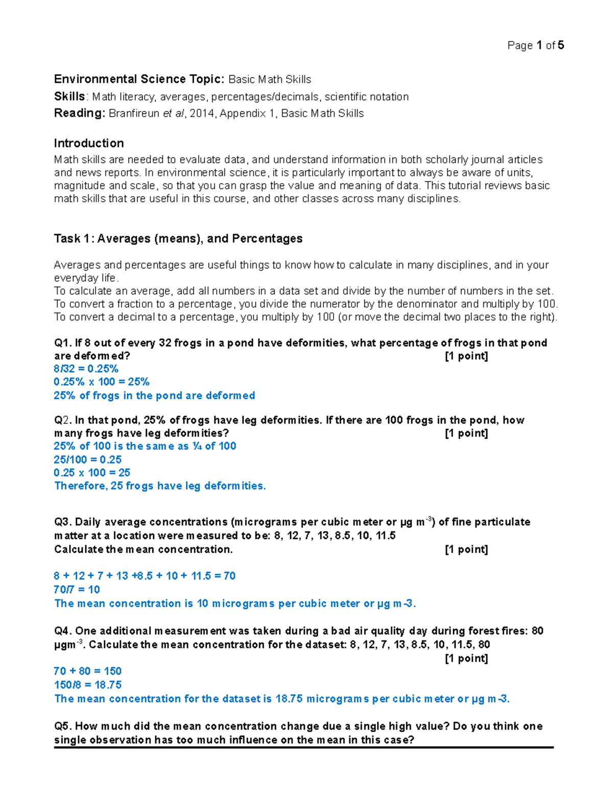 EVSC 100 Tut 2 assignment - Environmental Science Topic: Basic Math ...