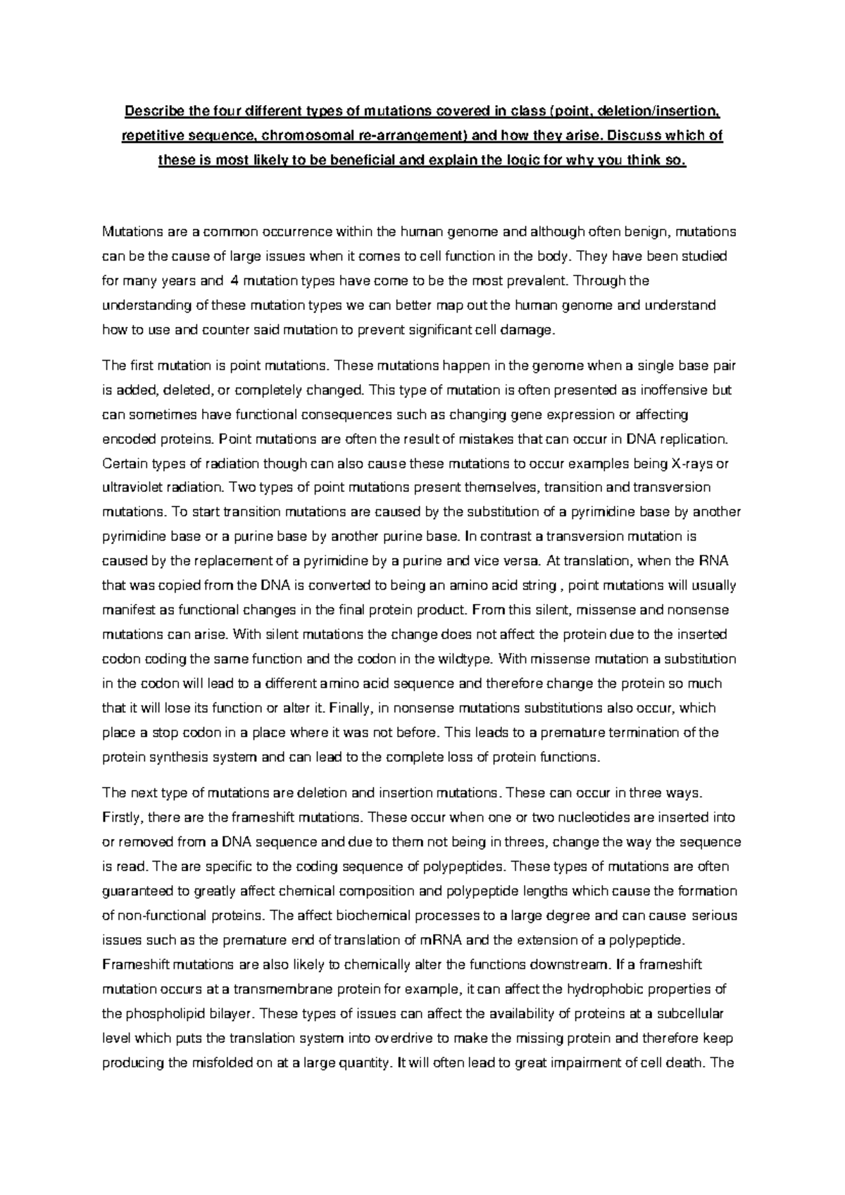 BIOL21101 Q4 Model answer 2023/2024 - Describe the four different types ...