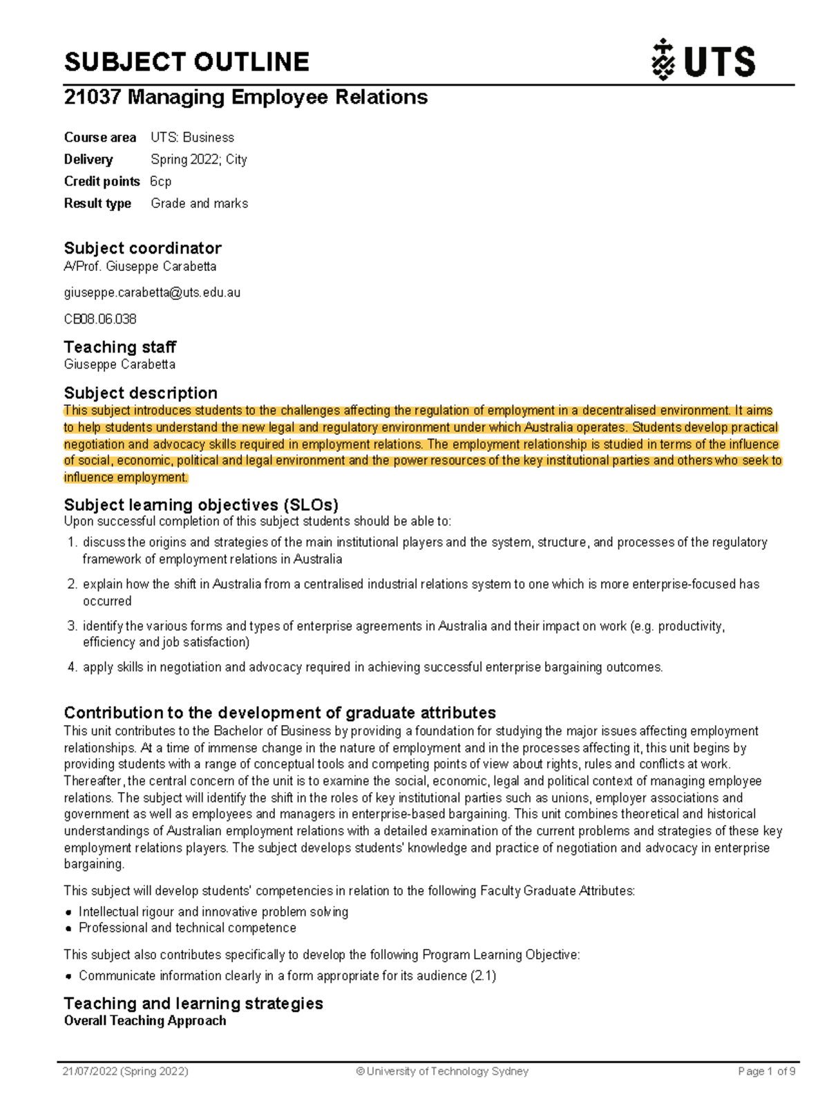 Subject Outline - N/A - SUBJECT OUTLINE 21037 Managing Employee ...