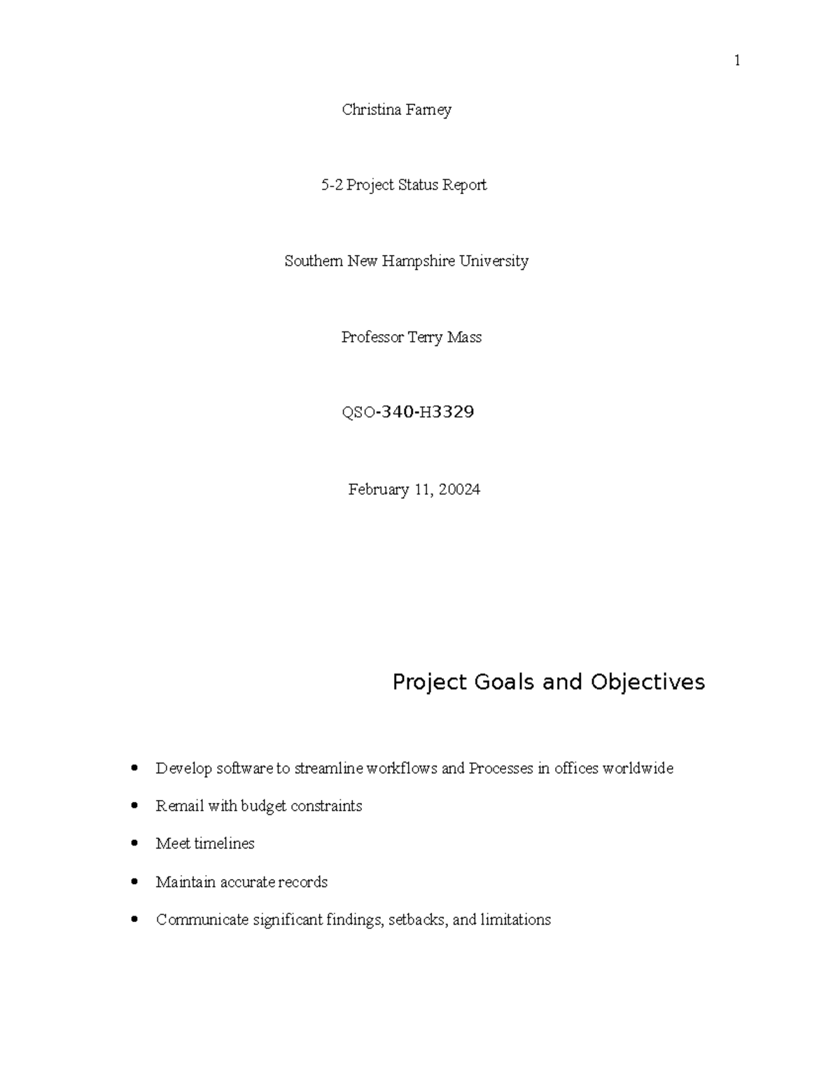 Project Managment 5-2 - Module five coursework - Christina Farney 5-2 ...