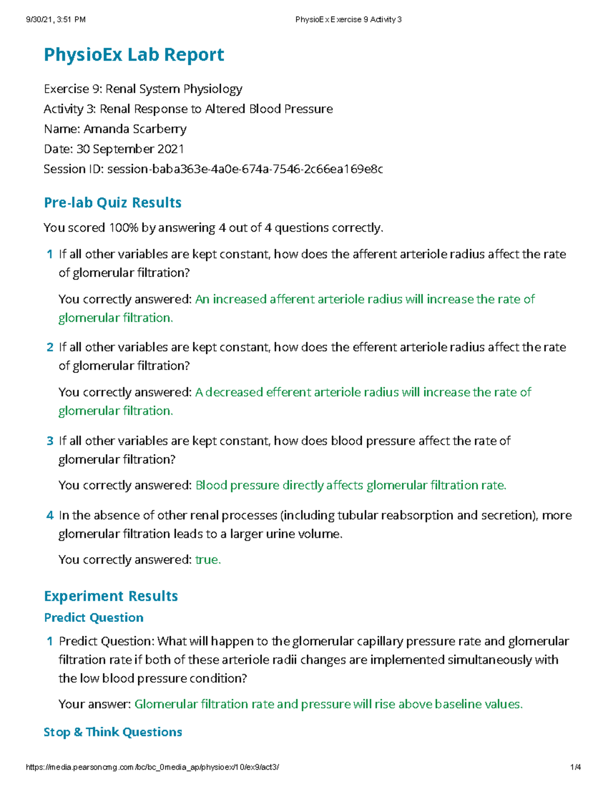 Lab Report Physio Ex Exercise 9 Activity 3 - bio201 - Jersey College ...