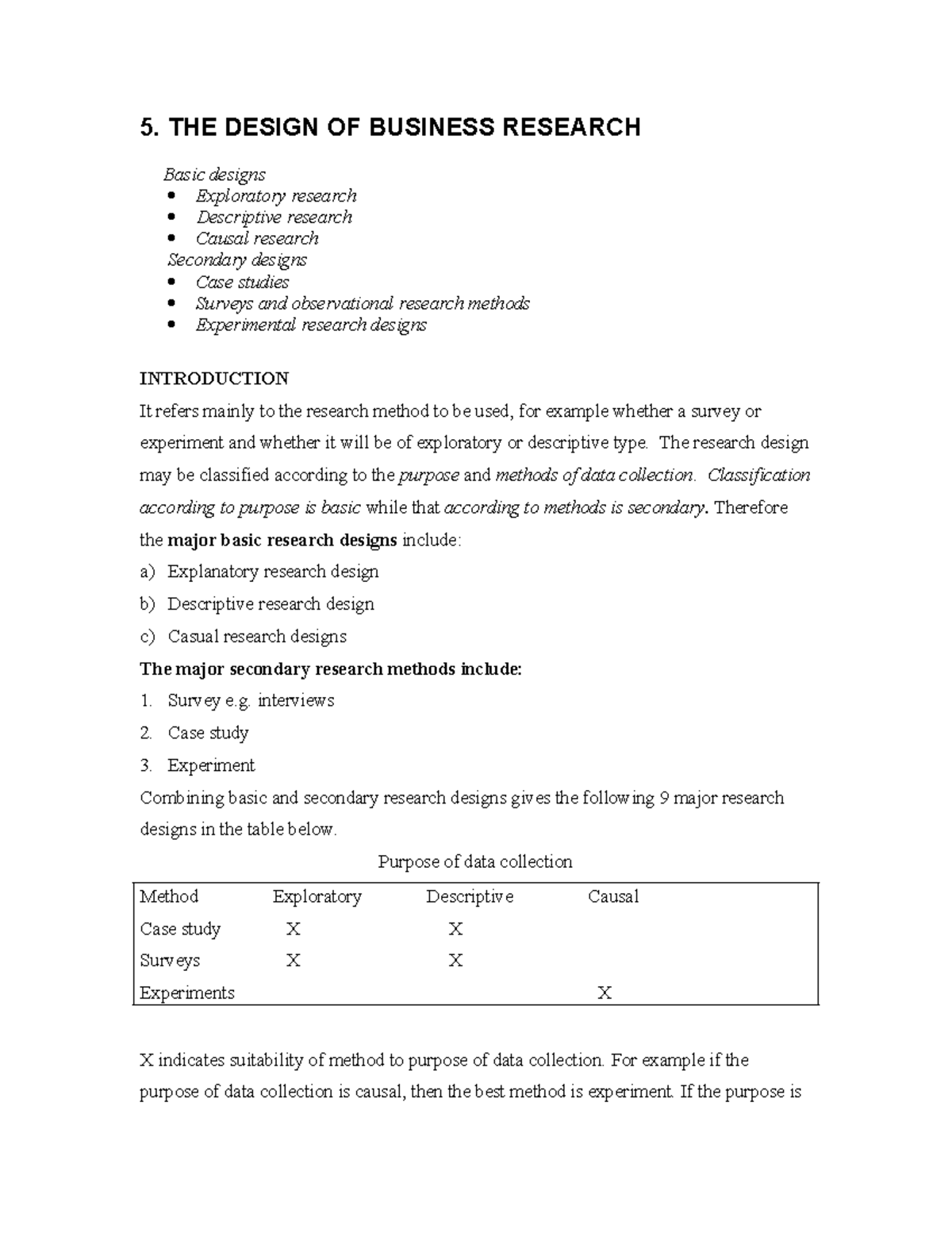 5. Research Design - notes - 5. THE DESIGN OF BUSINESS RESEARCH Basic ...