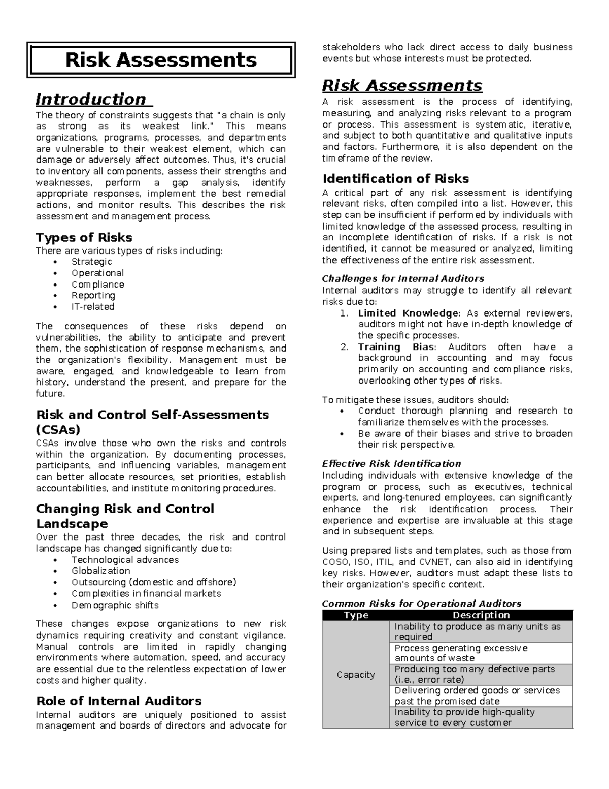 Module 4 - Audit Notes - Risk Assessments Introduction The theory of ...