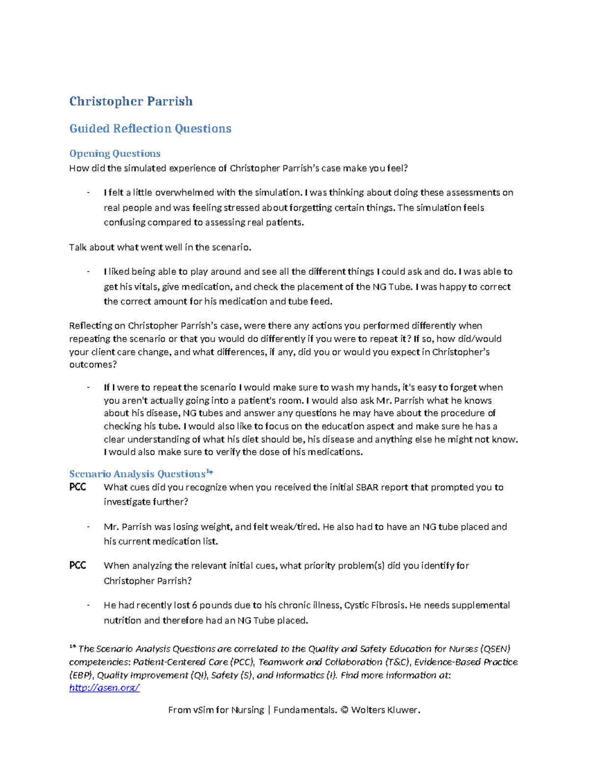 Debrief VSIM Chris Parrish Reflection Questions - Christopher Parrish ...