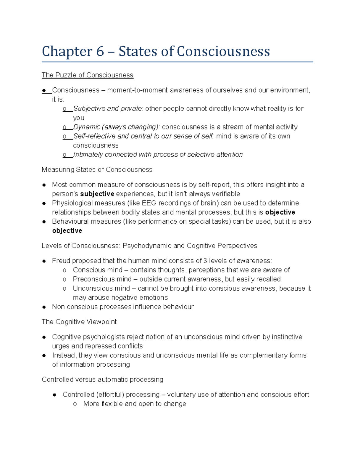 Psych - Chapter 6 - Chapter 6 – States of Consciousness The Puzzle of ...