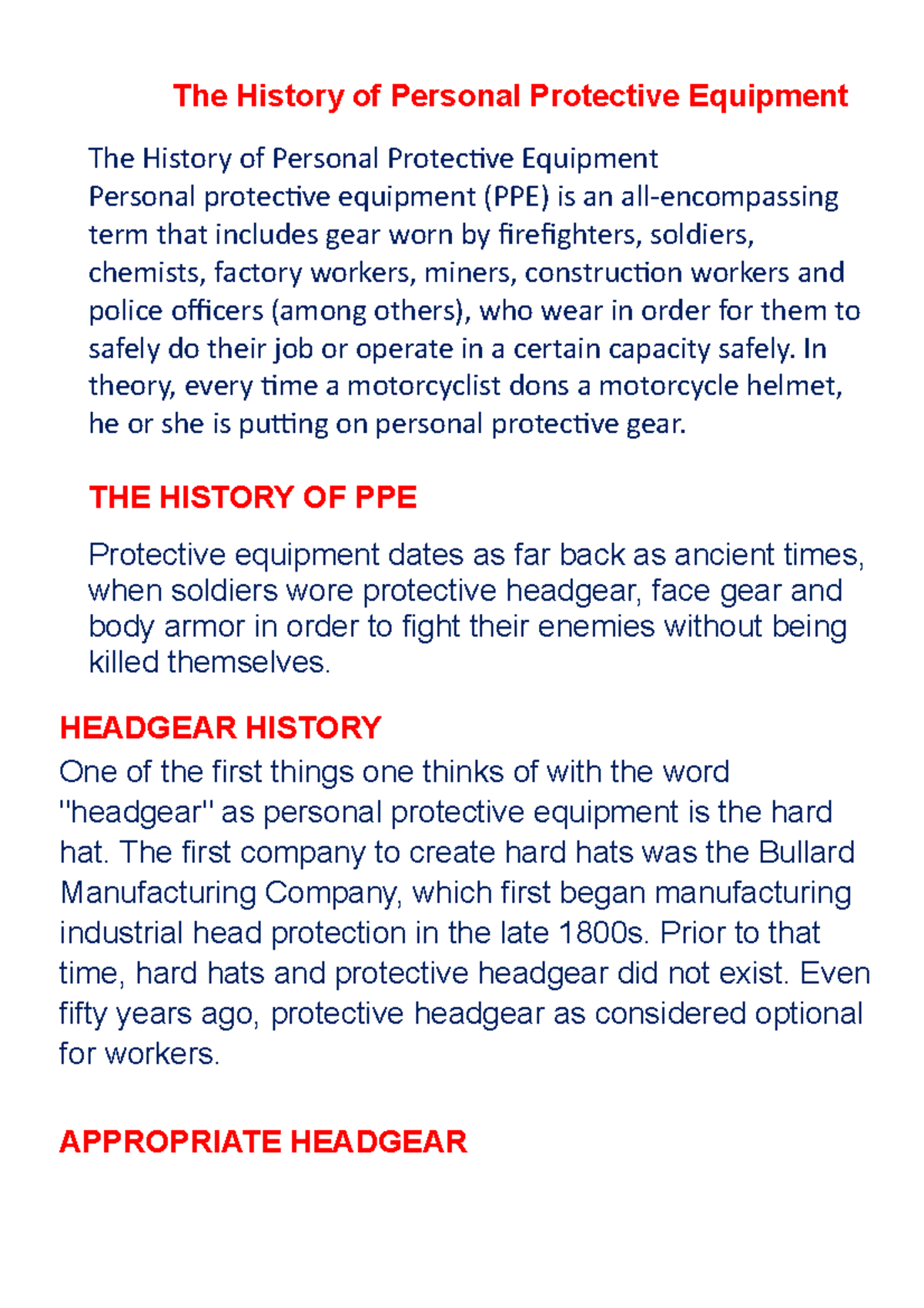 Resumen - The History of Personal Protective Equipment The History of ...