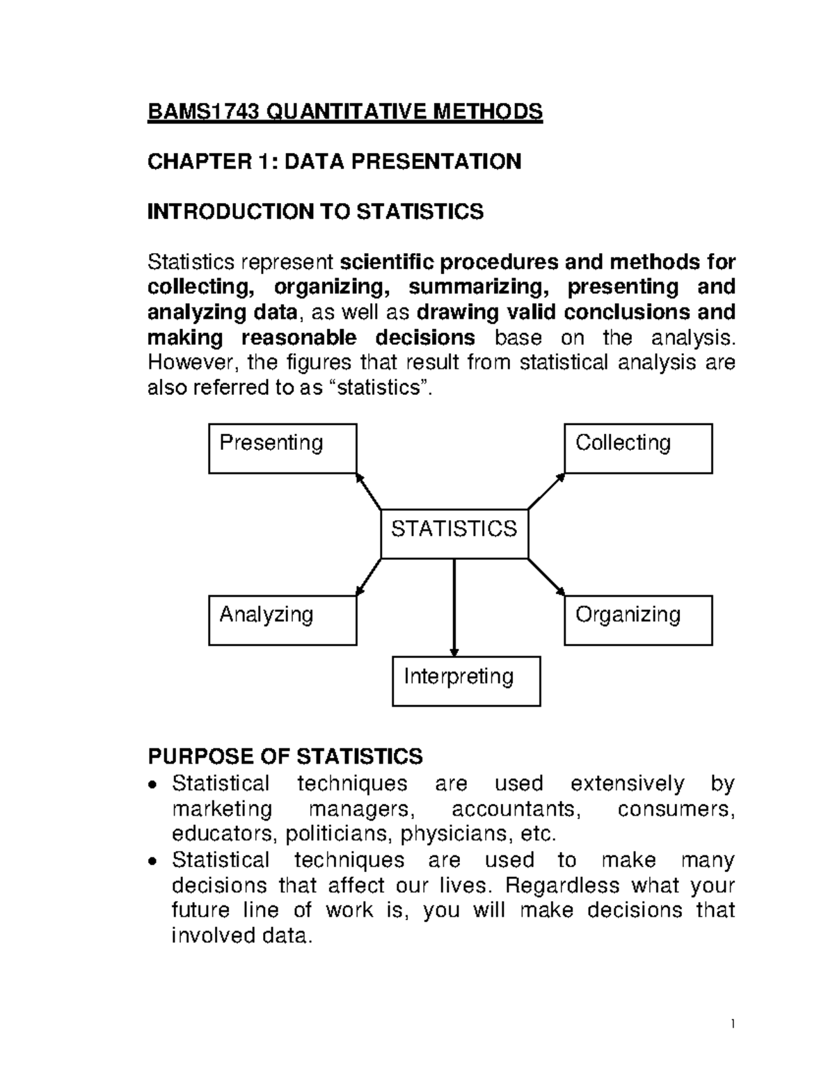 1743 Chapter 1 Data Presentation - BAMS1743 QUANTITATIVE METHODS ...