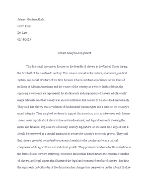 Debate Analysis Assignment - Jahnavi Guntamukkala HIST 1302 Dr. Law 02 ...
