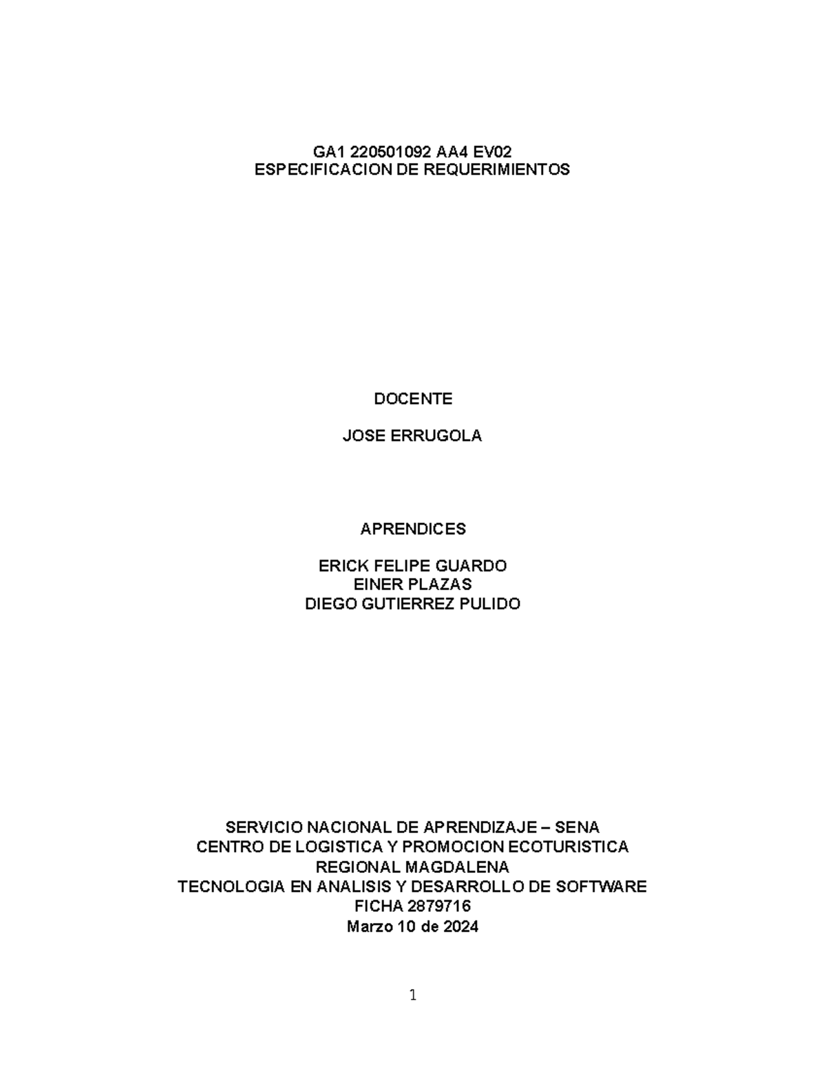 GA1 220501092 AA4 EV02 Especificacion DE Requerimientos - entrega ...