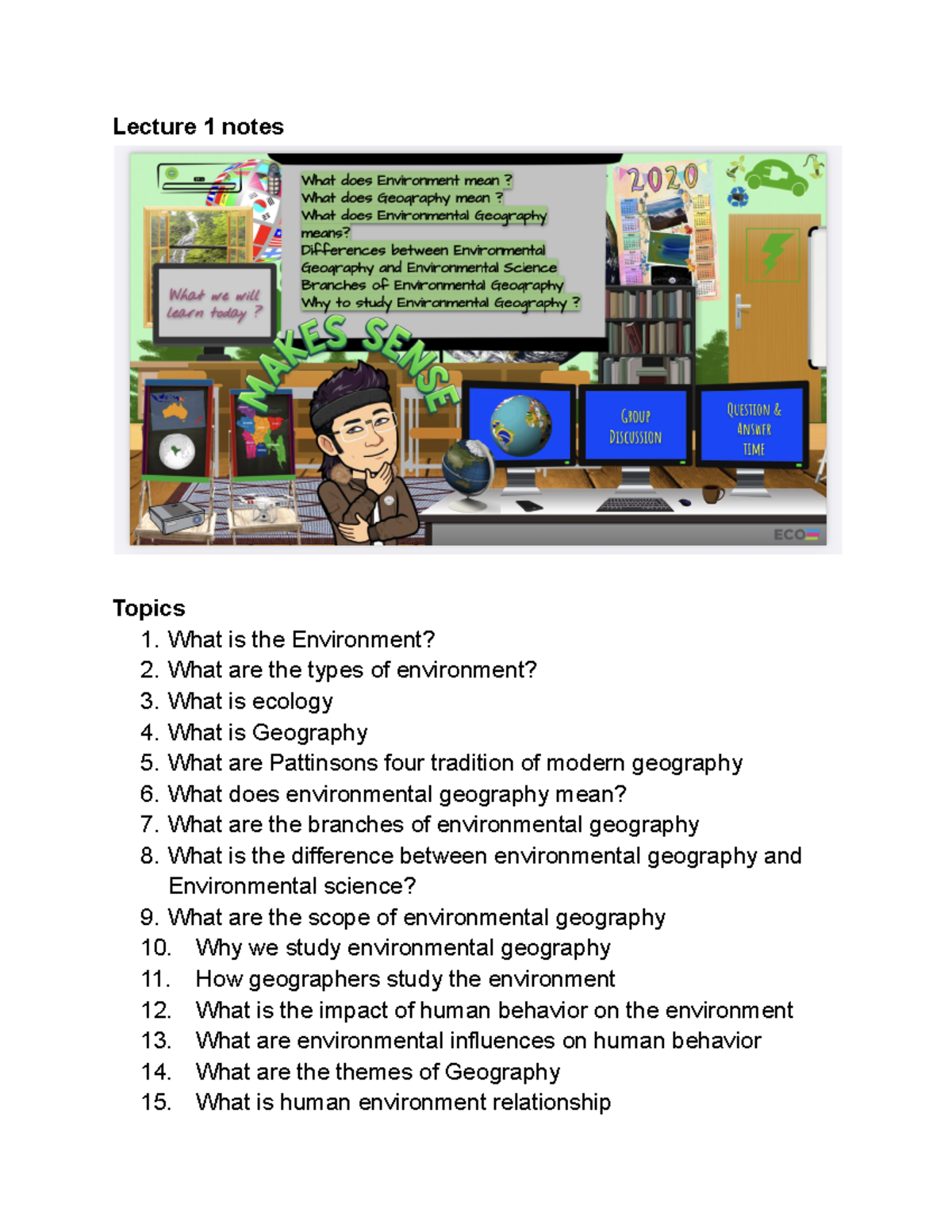 Env 212 Notes - Lecture 1 notes Topics 1. What is the Environment? 2 ...