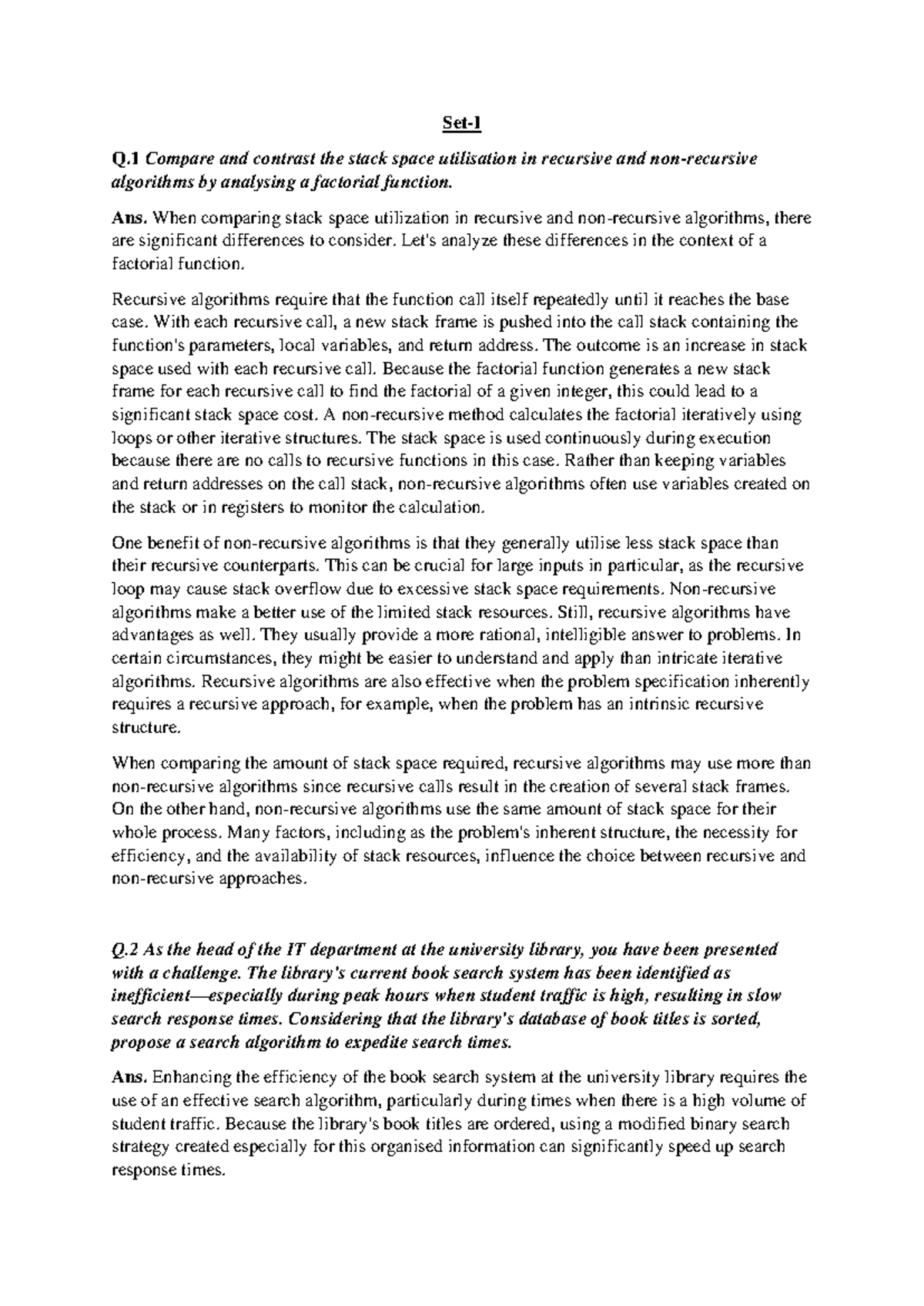 Analysis and Design of Algorithm - Set-I Q Compare and contrast the ...