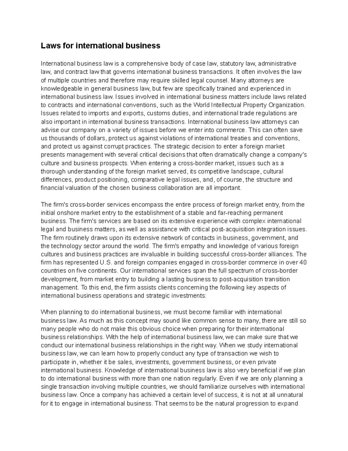 Laws for international business - Laws for international business ...