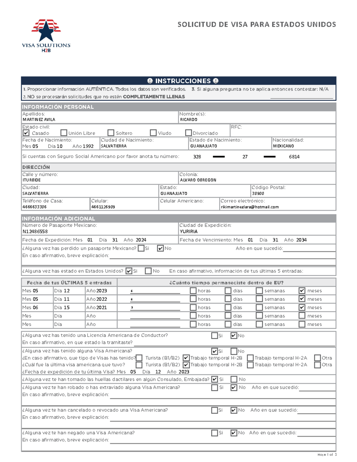 Solicitud DE VISA PARA Estados Unidos Ricardo Martinez Avila ...