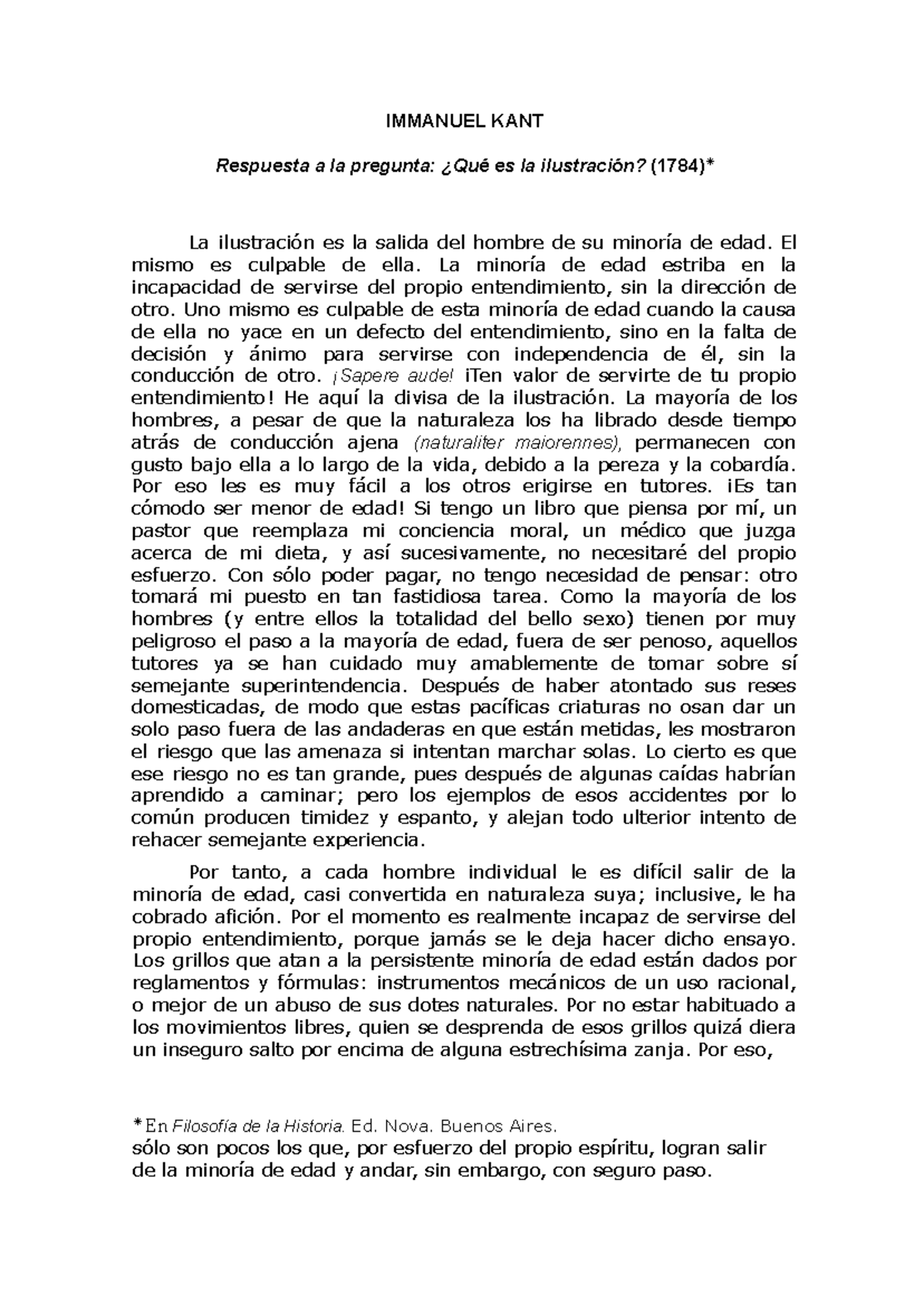 Kant que es la ilustracion - IMMANUEL KANT Respuesta a la pregunta ...