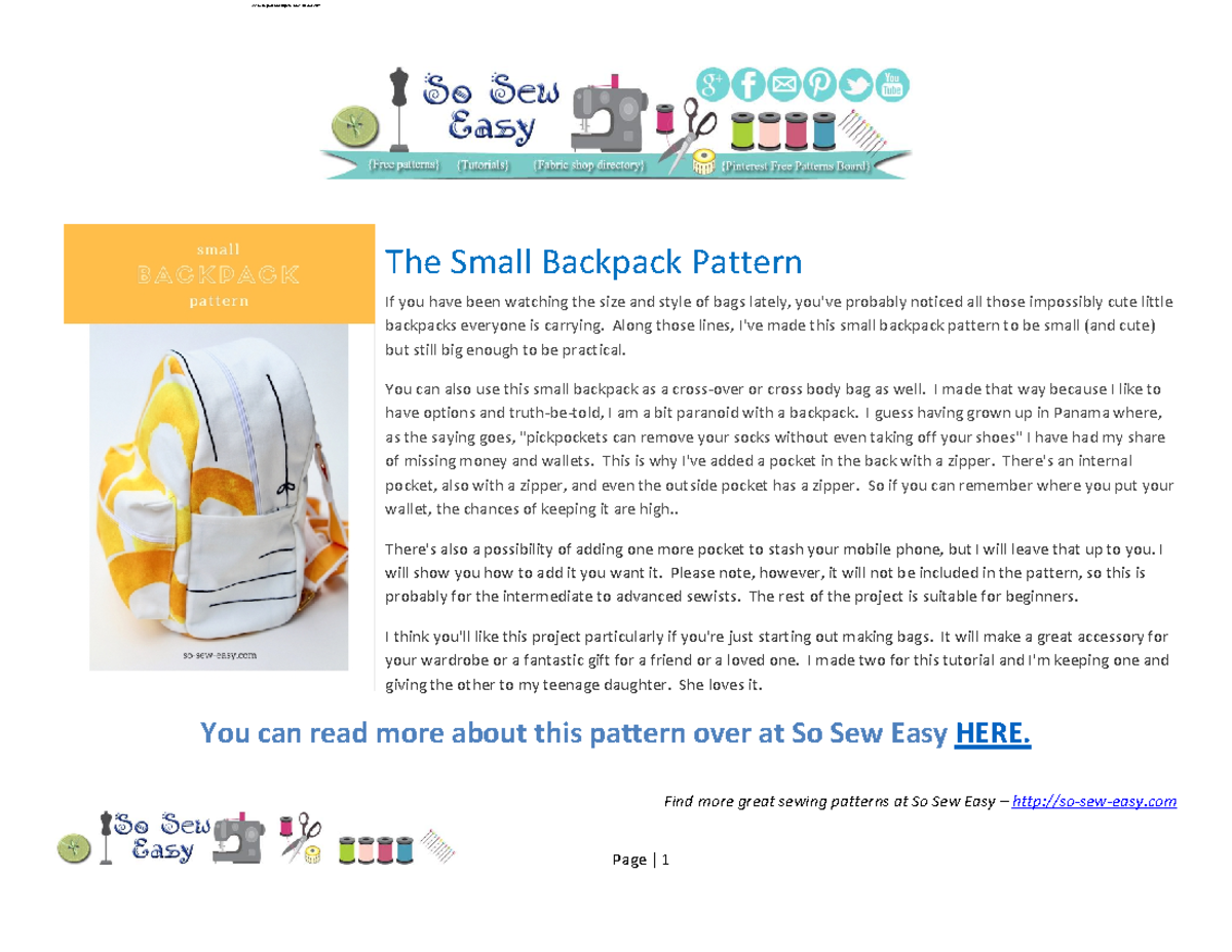 Small backpack pattern Craftsy - Find more great sewing patterns at So ...