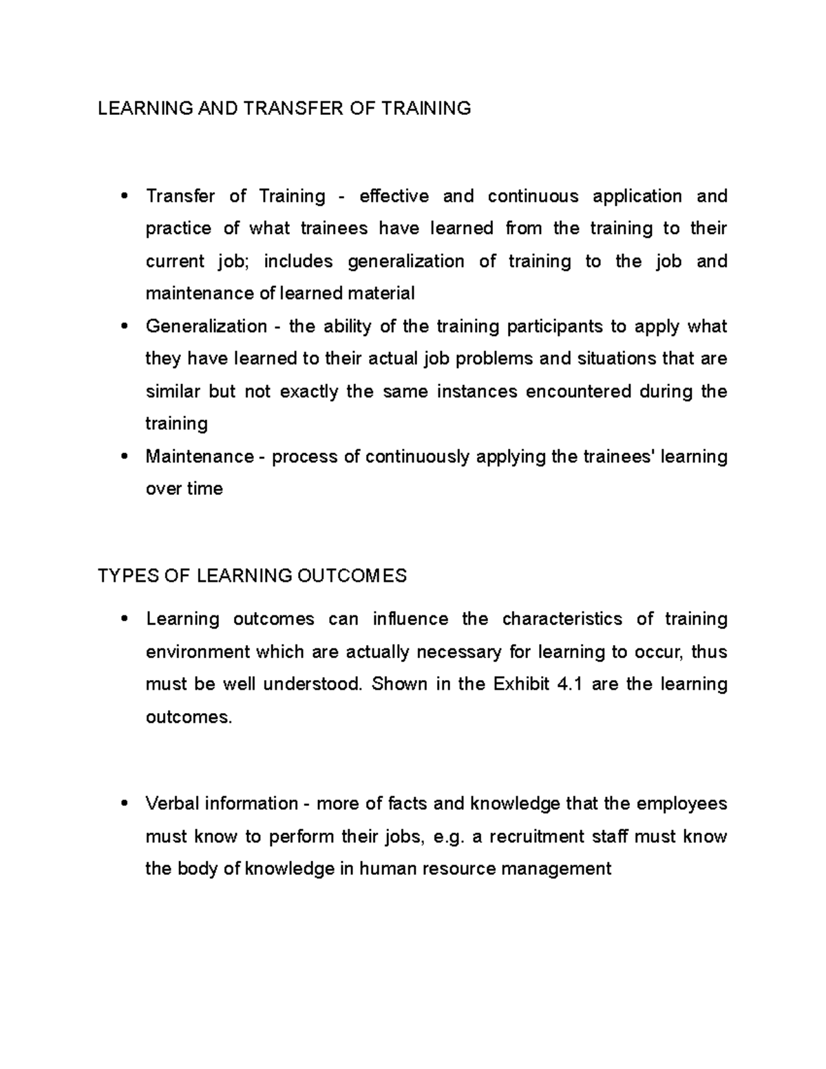 Learning AND Transfer OF Training - LEARNING AND TRANSFER OF TRAINING ...