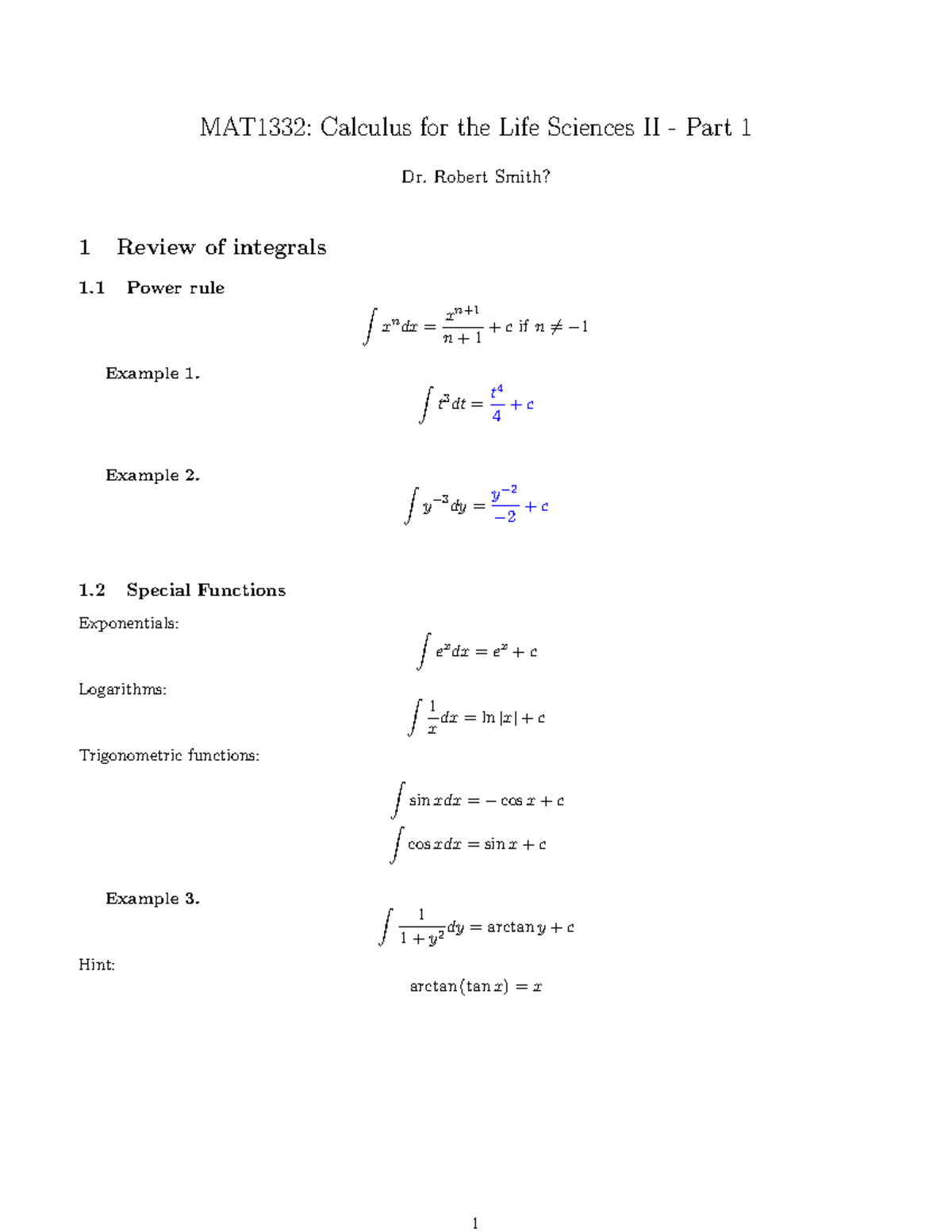 MAT1332 Notes Part 1 - MAT1332: Calculus for the Life Sciences II ...
