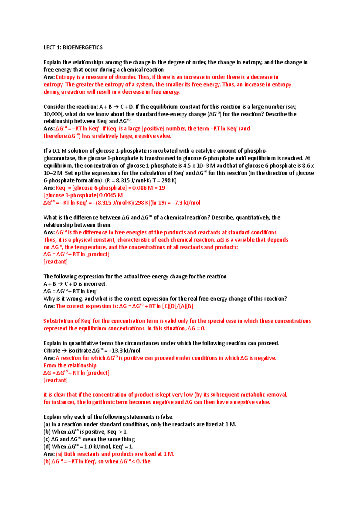 Cheat- Sheet- Metabolic - LECT 1: BIOENERGETICS Explain the ...