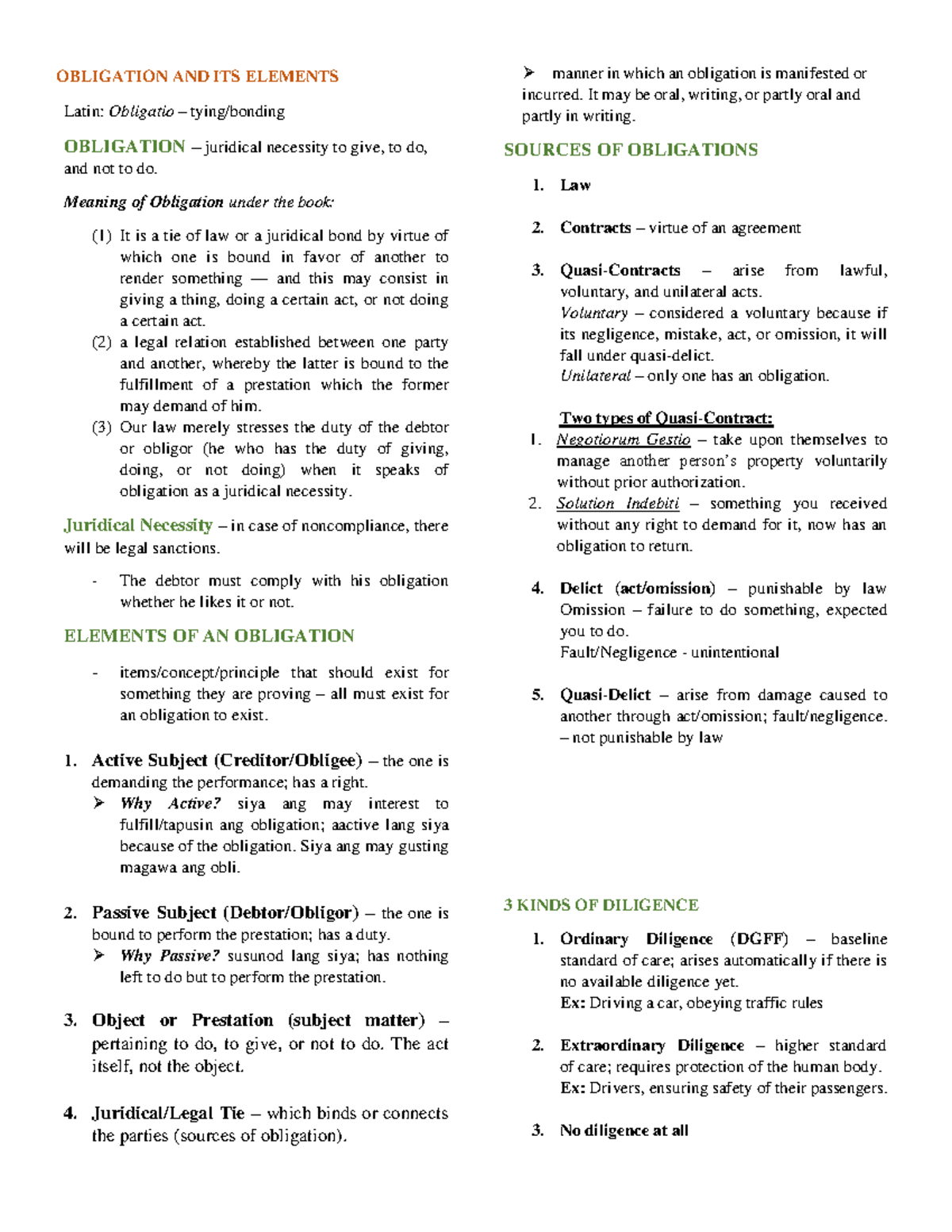 Oblicon Finals Reviewer - OBLIGATION AND ITS ELEMENTS Latin: Obligatio ...